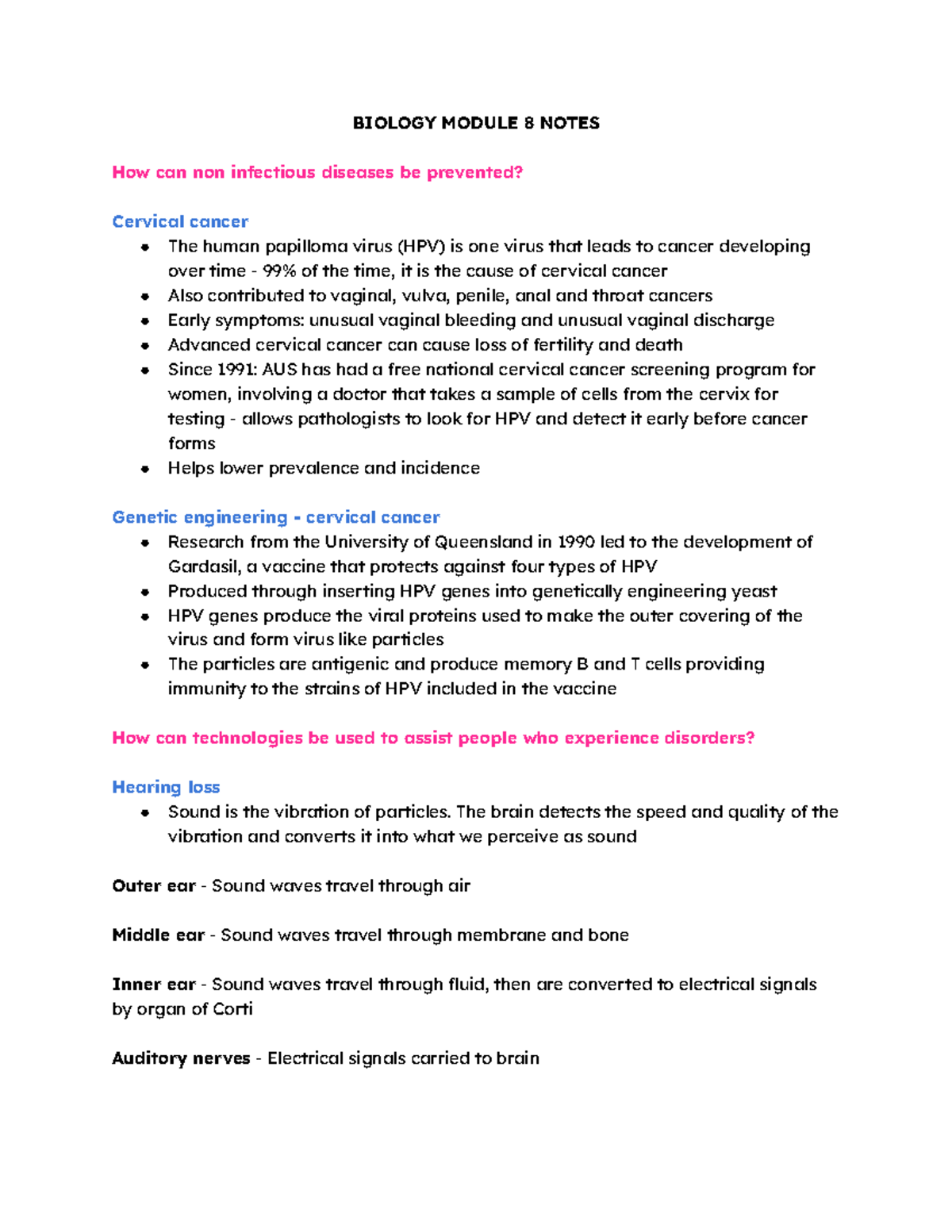 Bio mod 8 notes - BIOLOGY MODULE 8 NOTES How can non infectious ...