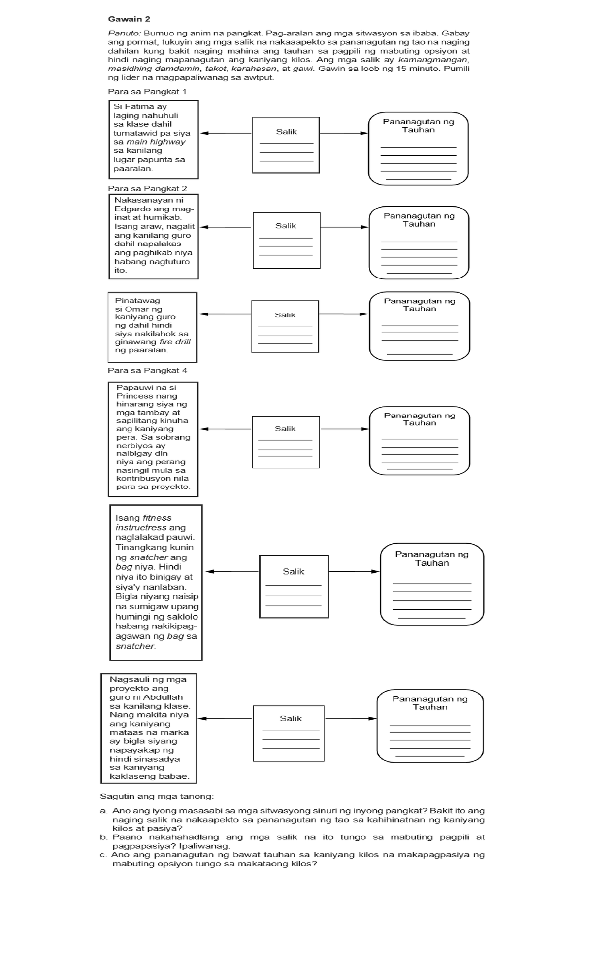 Pdfcoffee.com module-5-esp-10-activity-pdf-free - Gawain 2 Panuto: Bumuo ng anim na pangkat. ang ...