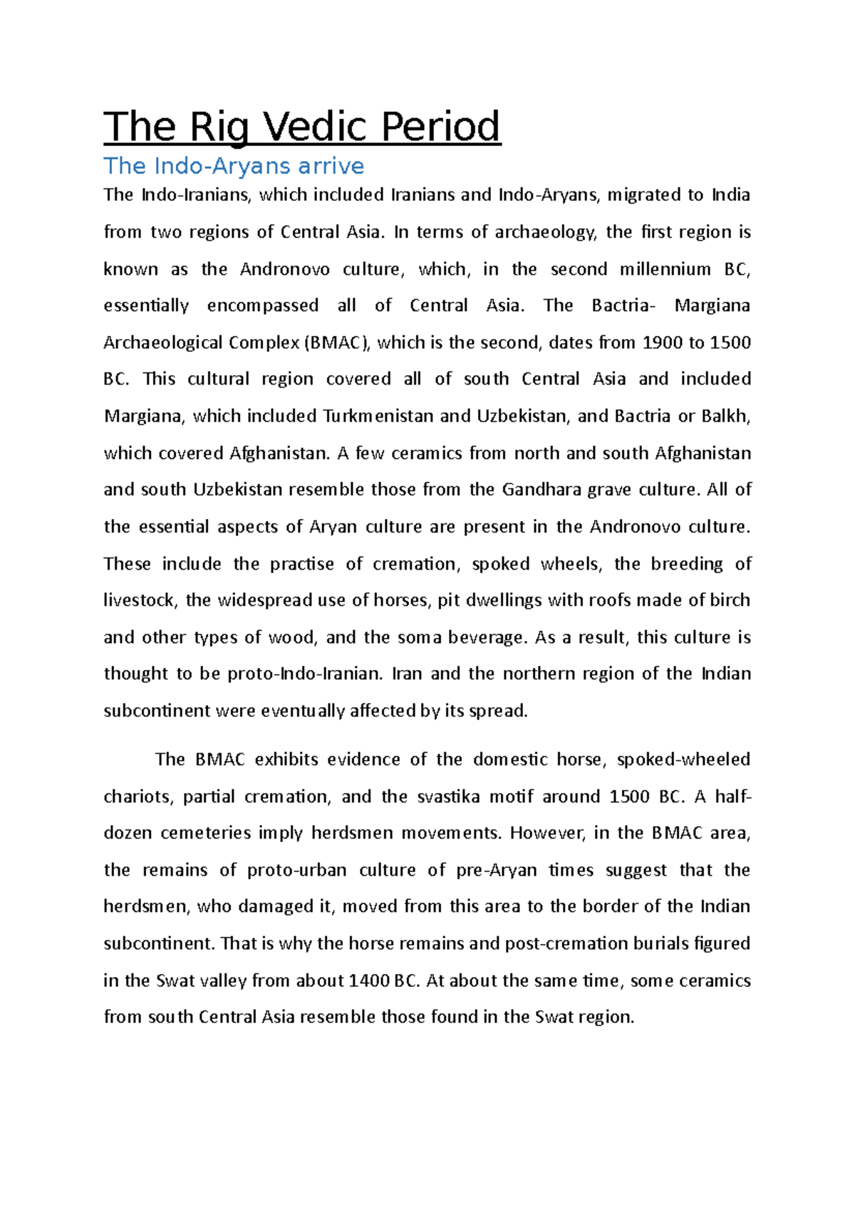 The Rig Vedic Period - The Indo-Iranians, which included Iranians and ...