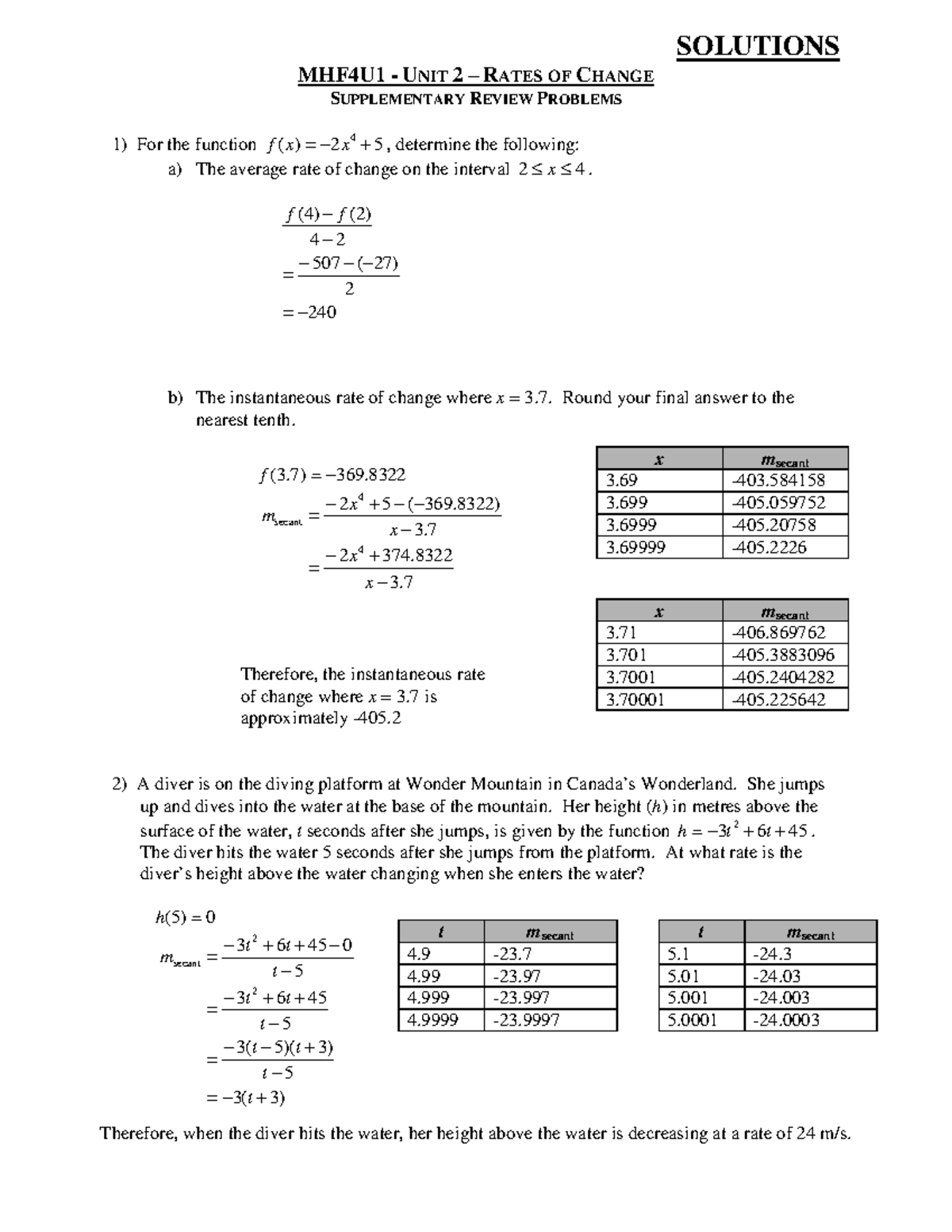Unit 2 Supplementary Review - Solutions - SOLUTIONS MHF4U1 - UNIT 2 ...