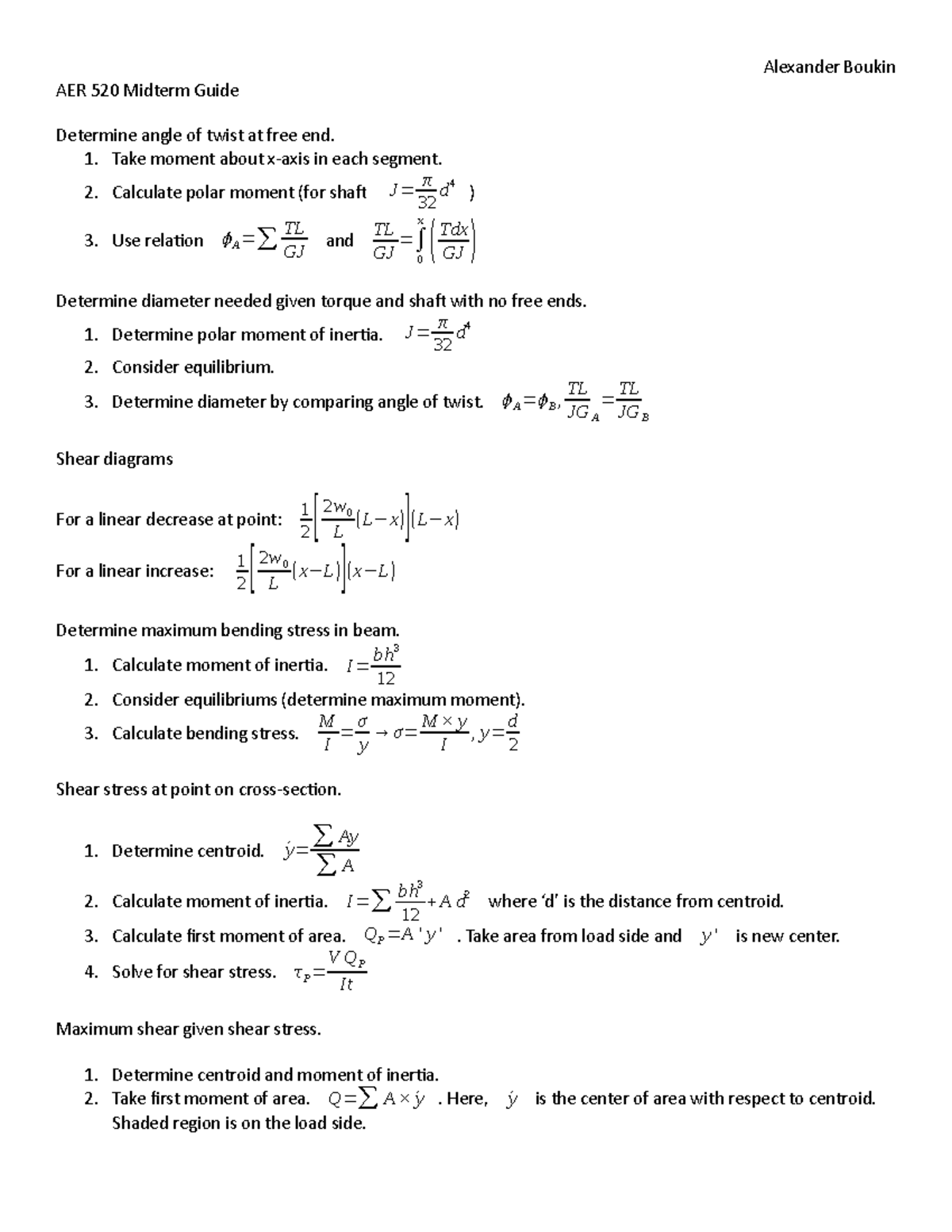 AER 520 Midterm Guide - Step wise formula sheet - AER 520 Midterm Guide ...