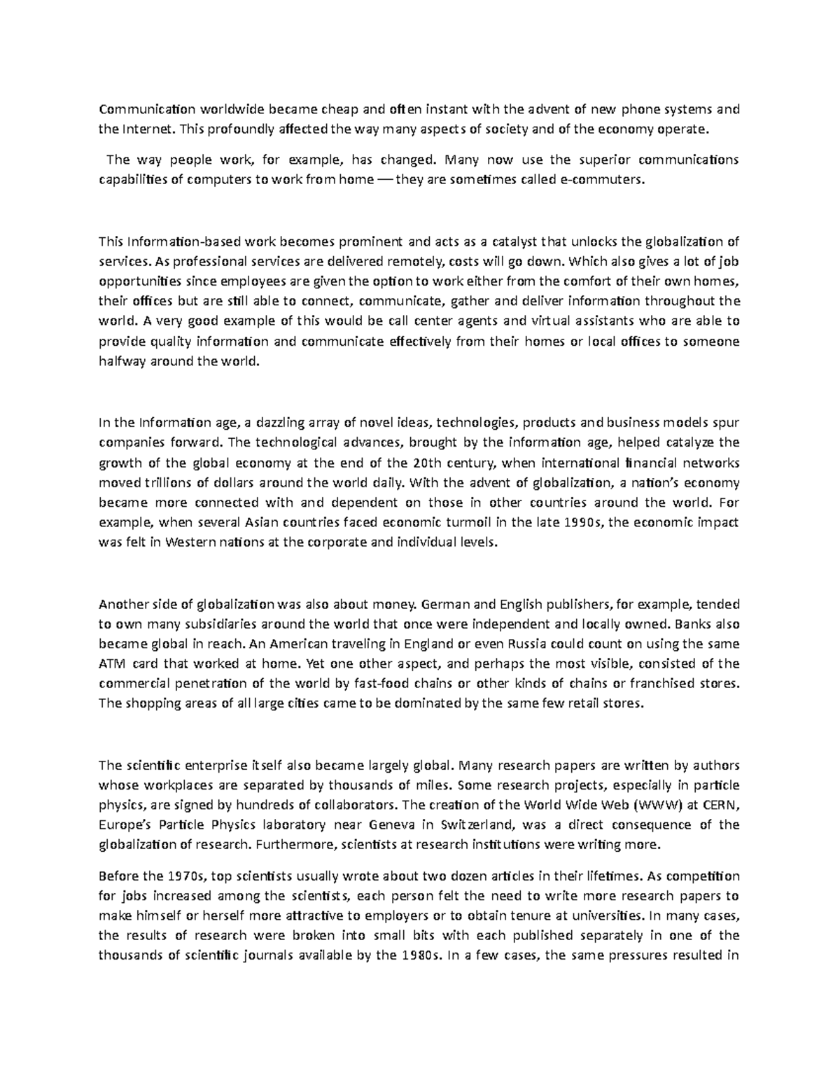 STS Reporting Script - Communication worldwide became cheap and often ... STS Reporting Script - Communication worldwide became cheap and often ...