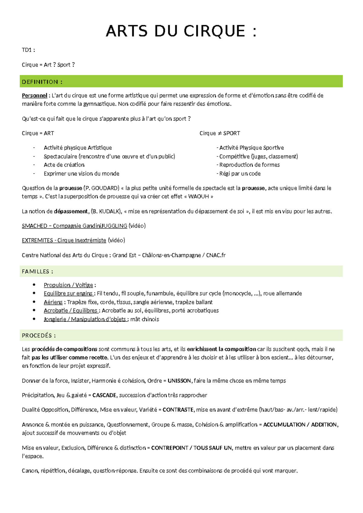 TP Arts du Cirque - ARTS DU CIRQUE : TD1 : Cirque = Art? Sport ...