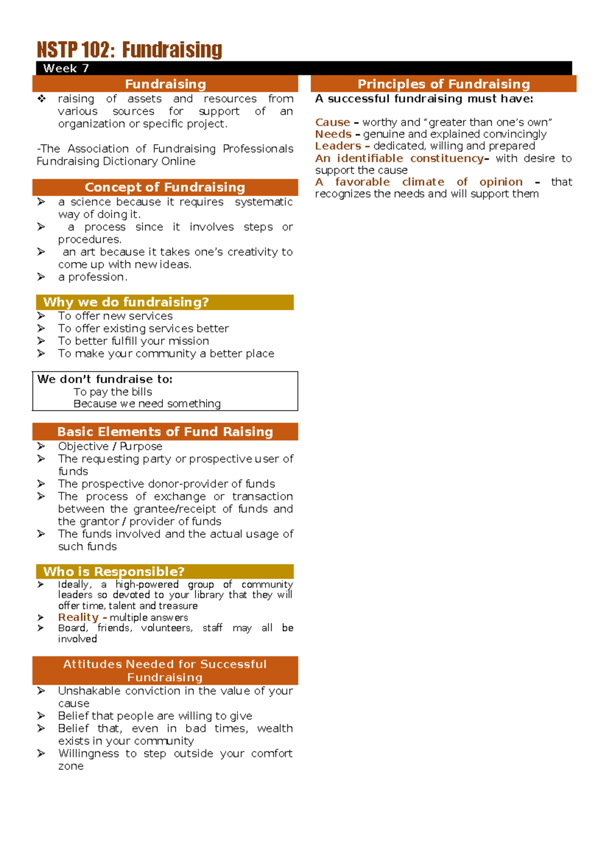 BSpharmacy Midterm Reviewer - NSTP 102: Fundraising Week 7 Fundraising ...