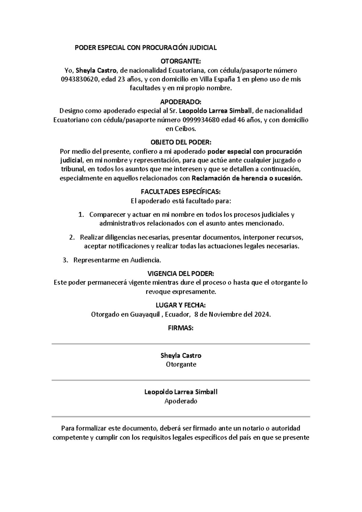 Poder especial con procuración judicial - PODER ESPECIAL CON ...