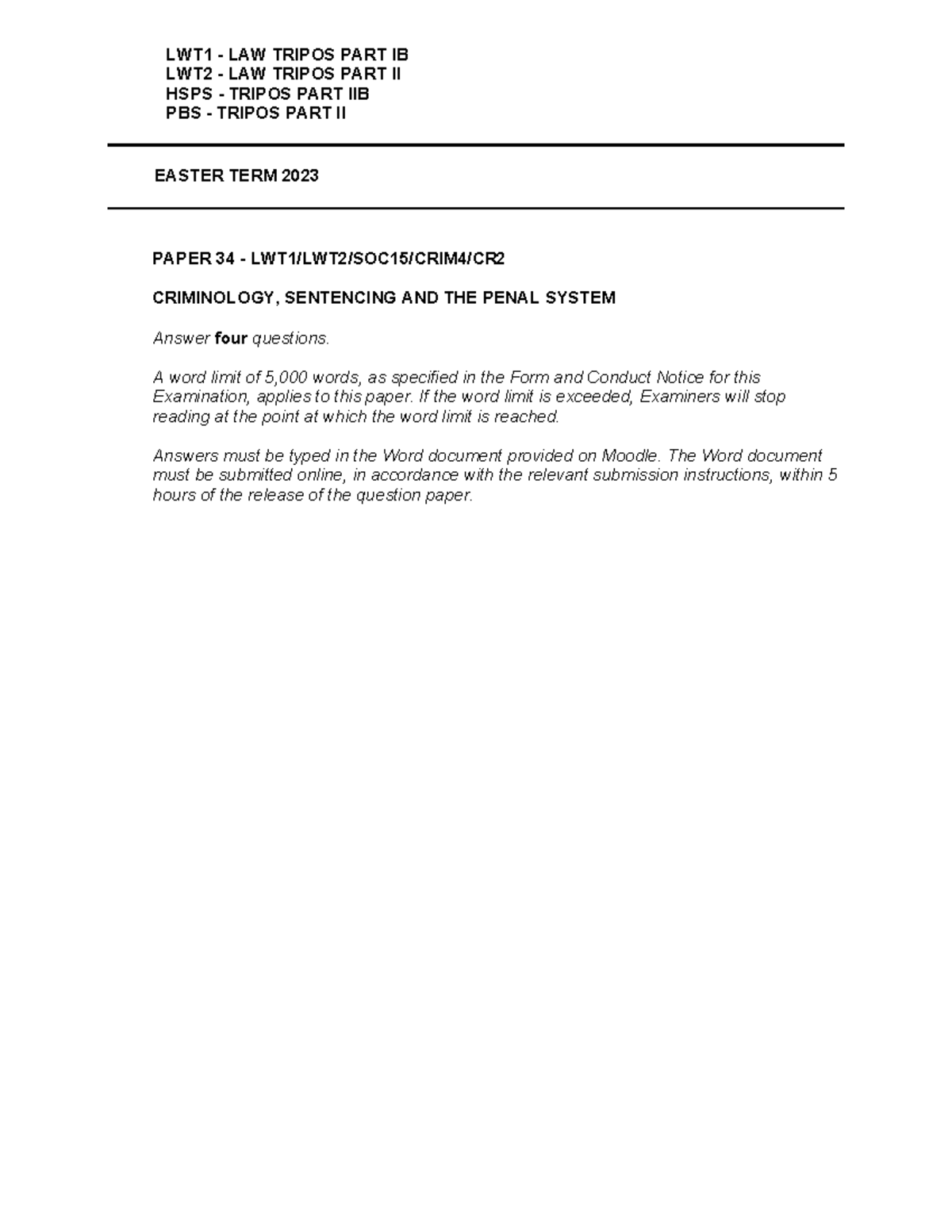 Tripos Paper 34 - Final csps - LWT1 - LAW TRIPOS PART IB LWT2 - LAW ...