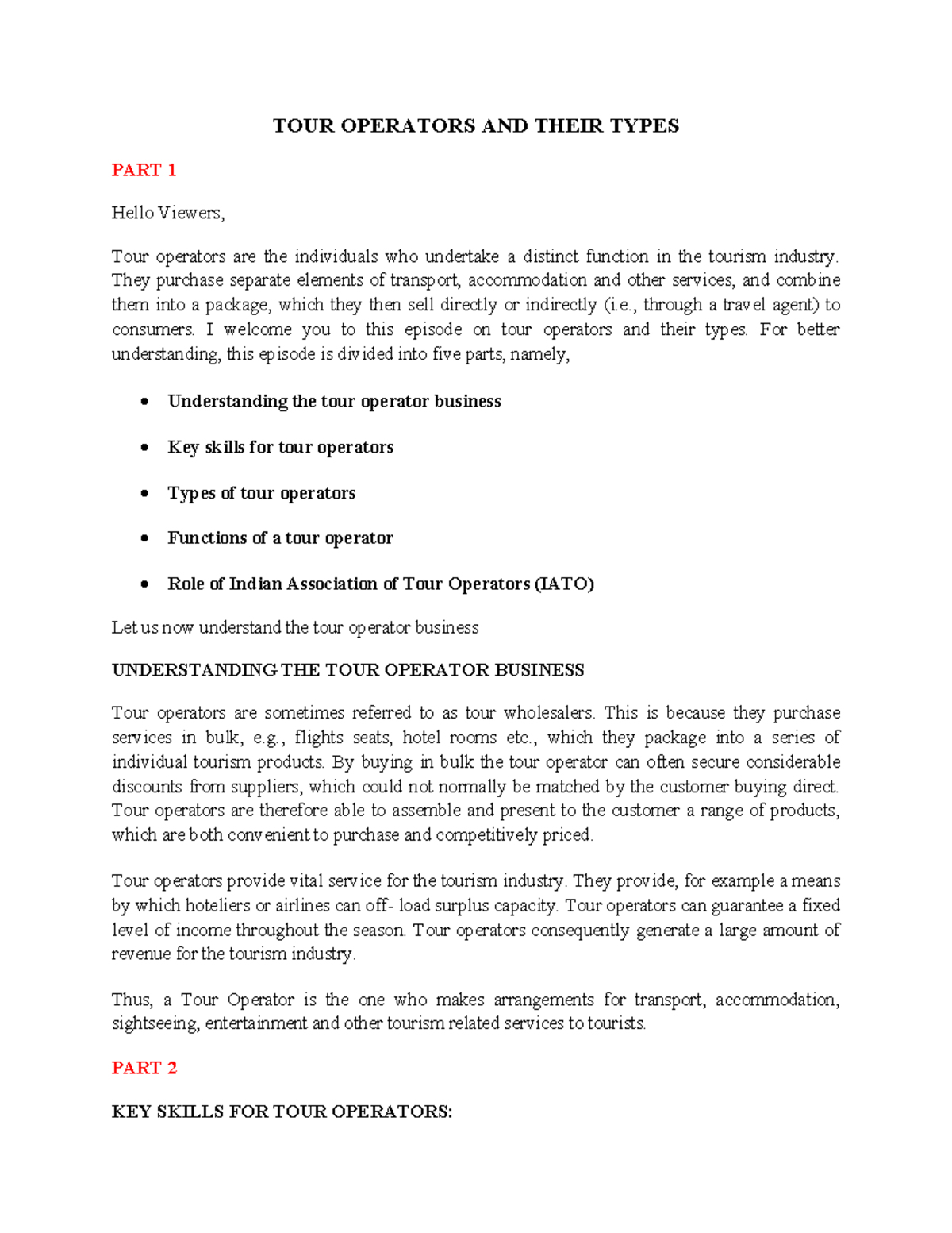 TOUR Operators AND Their Types - TOUR OPERATORS AND THEIR TYPES PART 1 ...