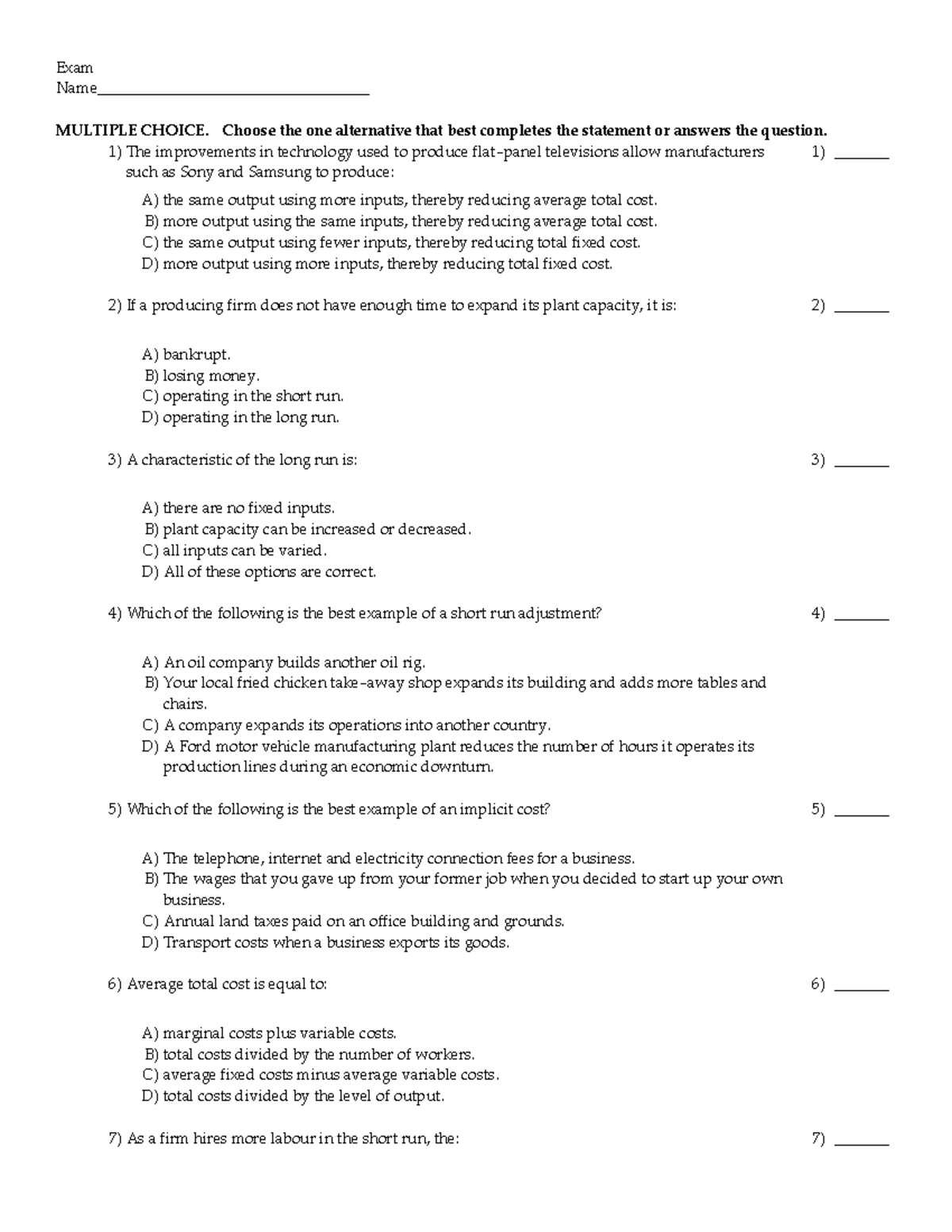 mcq practice questions - Exam Name ...