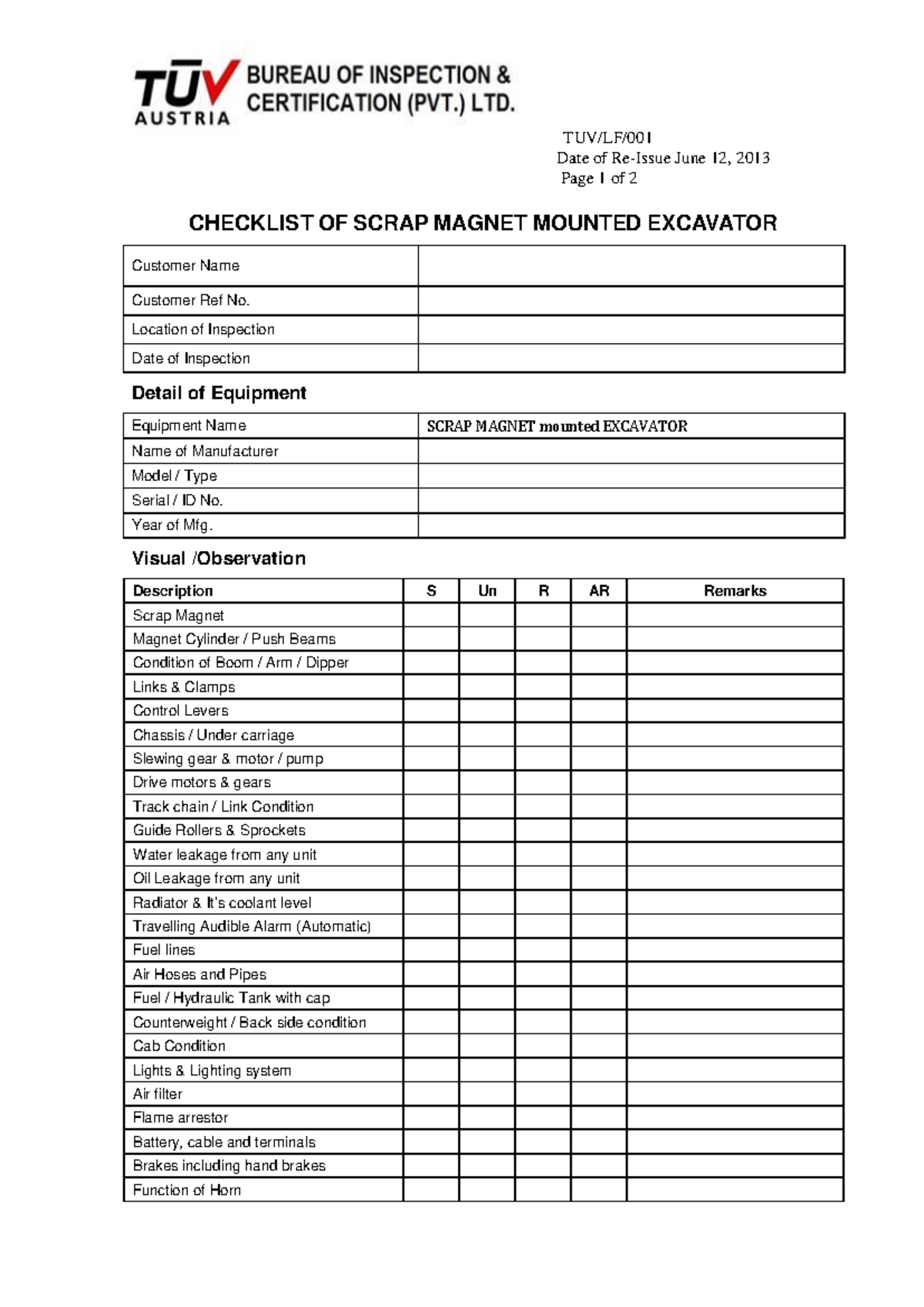 Scrap Magnet mounted Excavator inspection checklist (2024) - TUV/LF ...