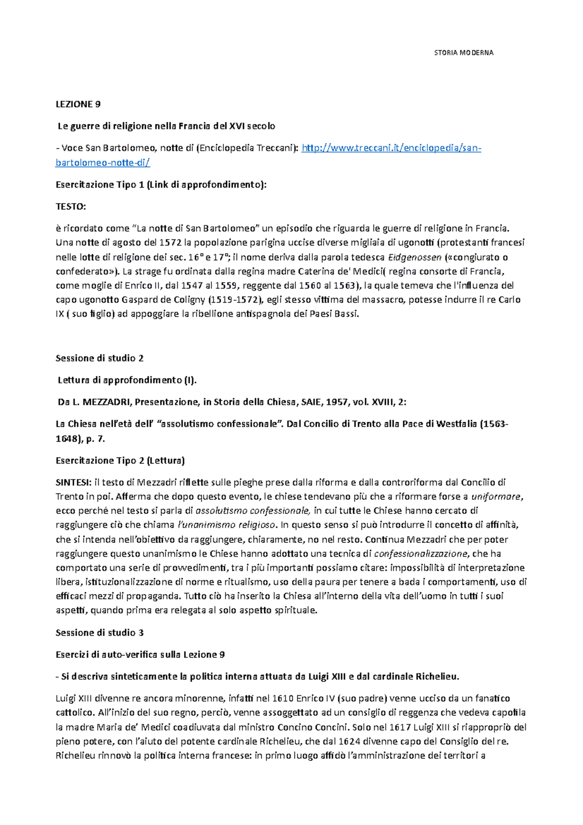 Lezione 9 - esercitazioni obbligatorie - STORIA MODERNA LEZIONE 9 Le guerre di religione nella ...