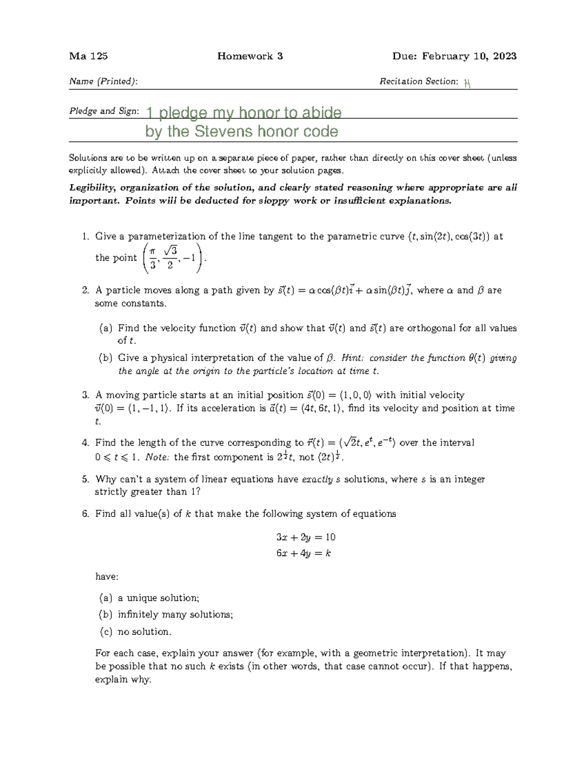Ma125 23S1 HW3 - Professor: Denis Serbin - Ma 125 Homework 3 Due ...
