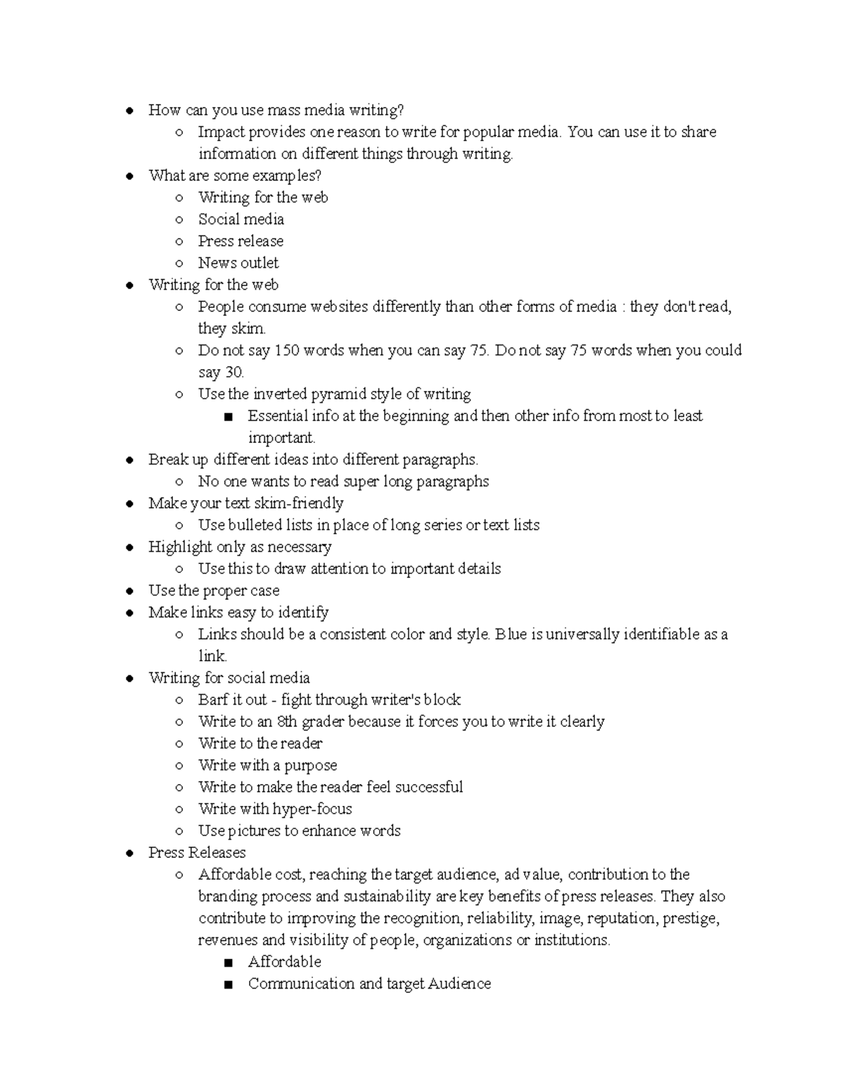 Mass Media Writing Notes - How can you use mass media writing? Impact ...
