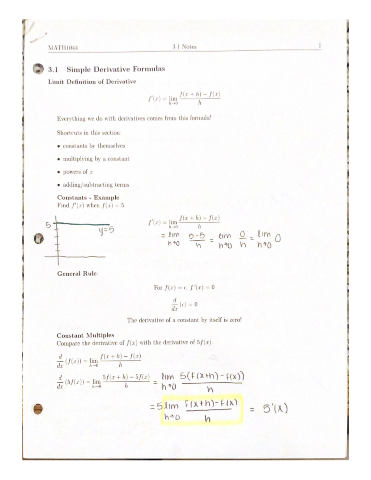 3.1 Simple Derivative Formulas - MATH1061 - Studocu