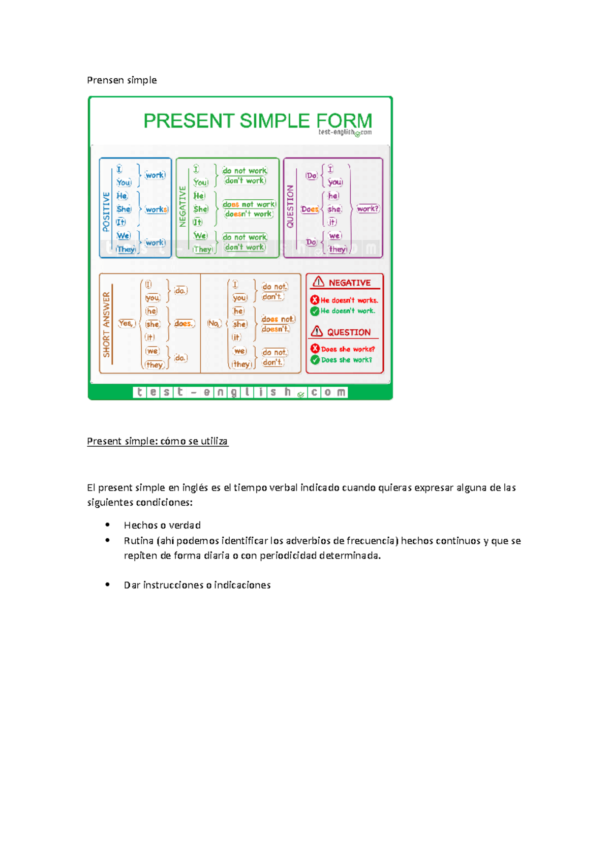 Apuntes I Tecnico 1 Y 2 - Prensen simple Present simple: cómo se ...