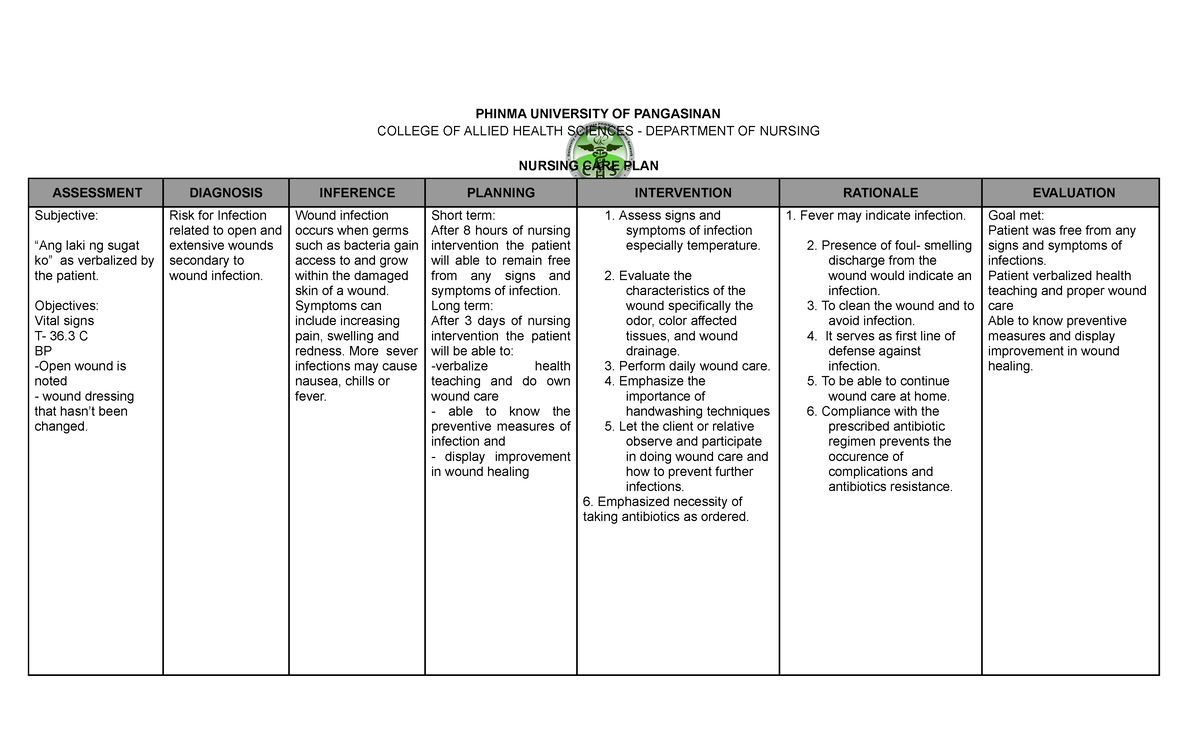 NCP- Template-Copy - nursing care plan template only - PHINMA ...