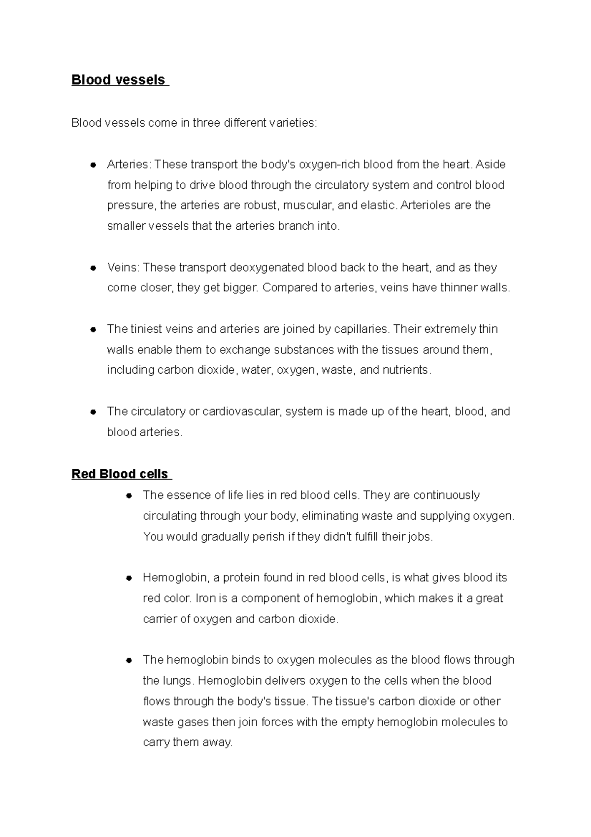 Bio 152 Blood vessels - Lecture notes which can help a lot with the ...