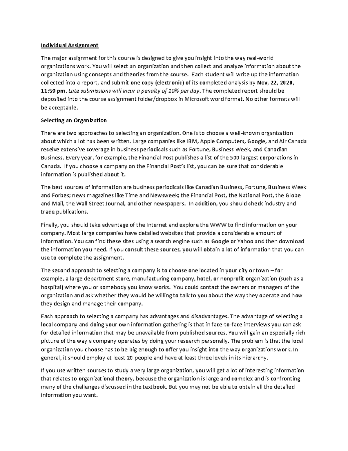 Assignment 1 - Individual Assignment The major assignment for this ...