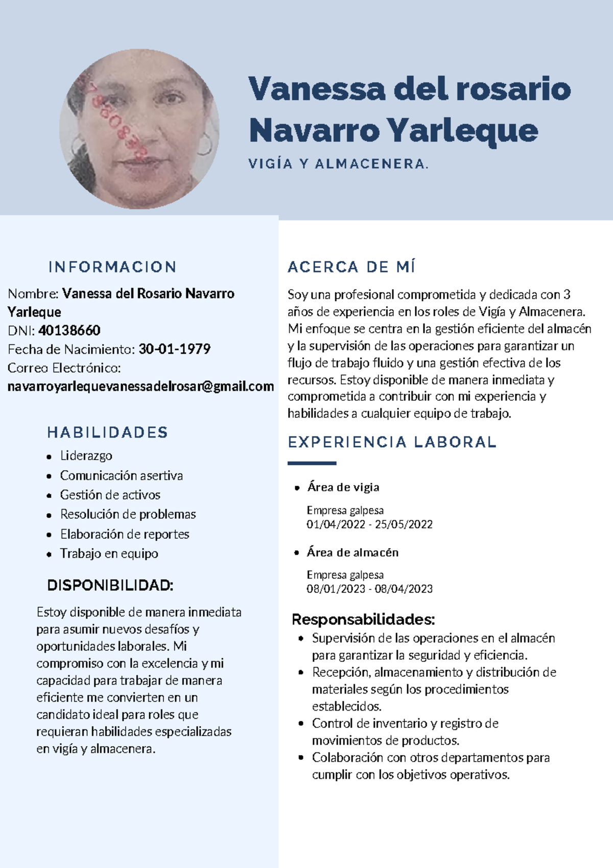 CV Vanessa DEL Rosario N - Vanessa del rosario Navarro Yarleque V I G Í ...