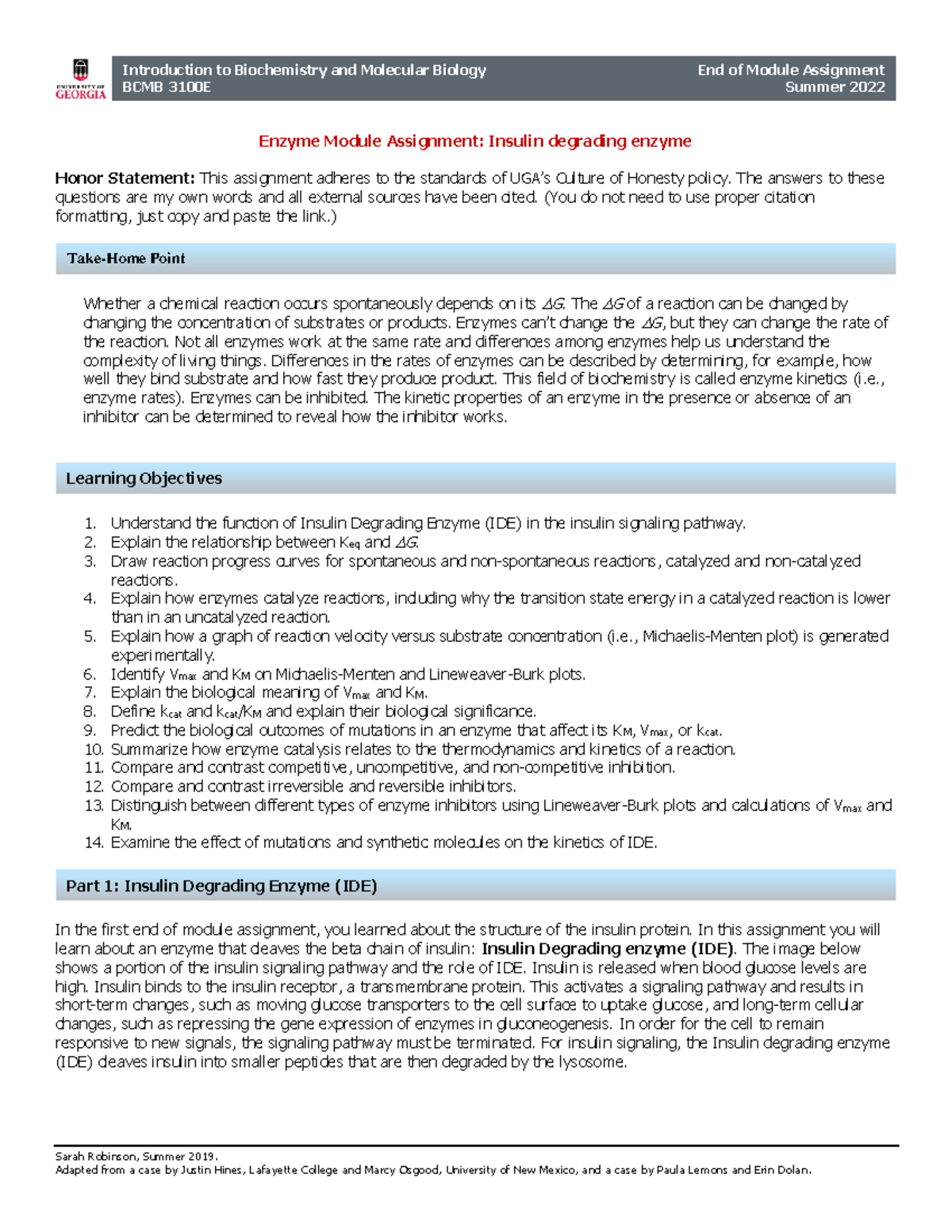 Enzyme module assignment Summer 2022 - Sarah Robinson, Summer 2019. Adapted from a case by ...