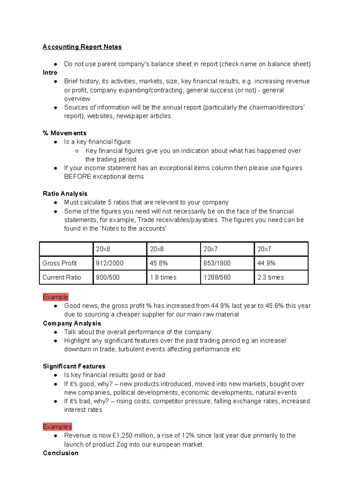 Accounting Report Notes - increasing revenue or profit, company ...