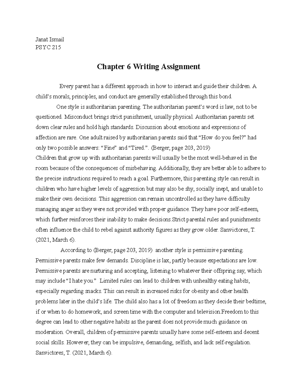 Chapter 6 Writing Assignment - Janat Ismail PSYC 215 Chapter 6 Writing ...