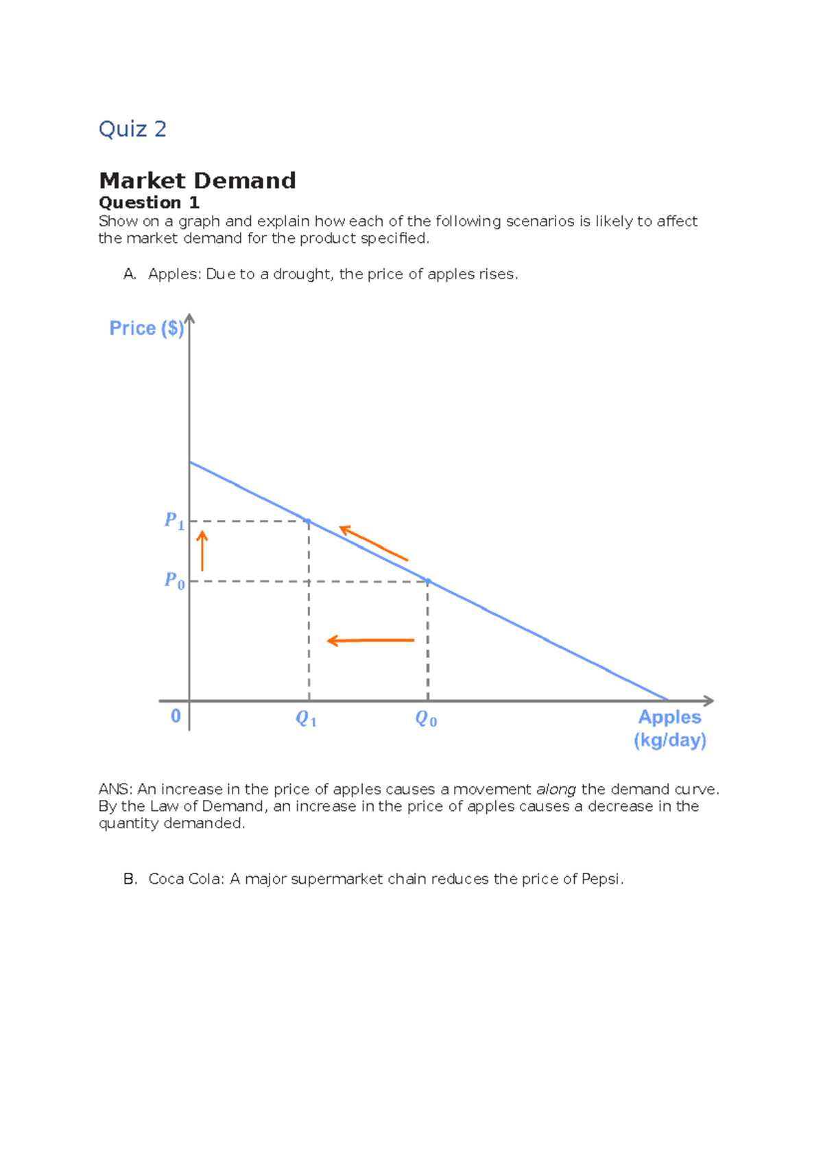 Quiz 2 - Quiz 2 - Quiz 2 Market Demand Question 1 Show on a graph and ...
