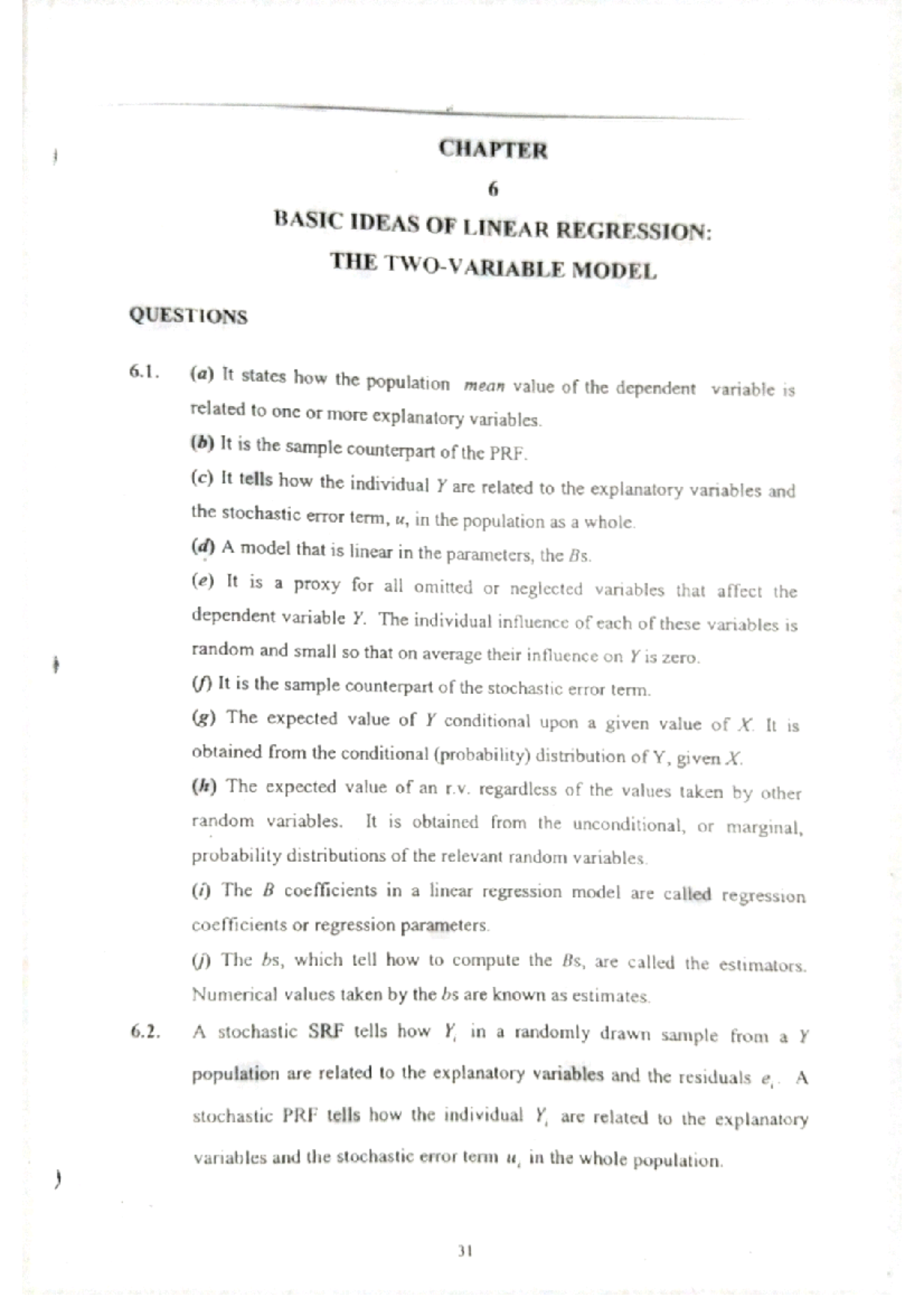Gujarati solutions - CHAPTER 6 BASIC IDEAS OF LINEAR REGRESSION: THE ...