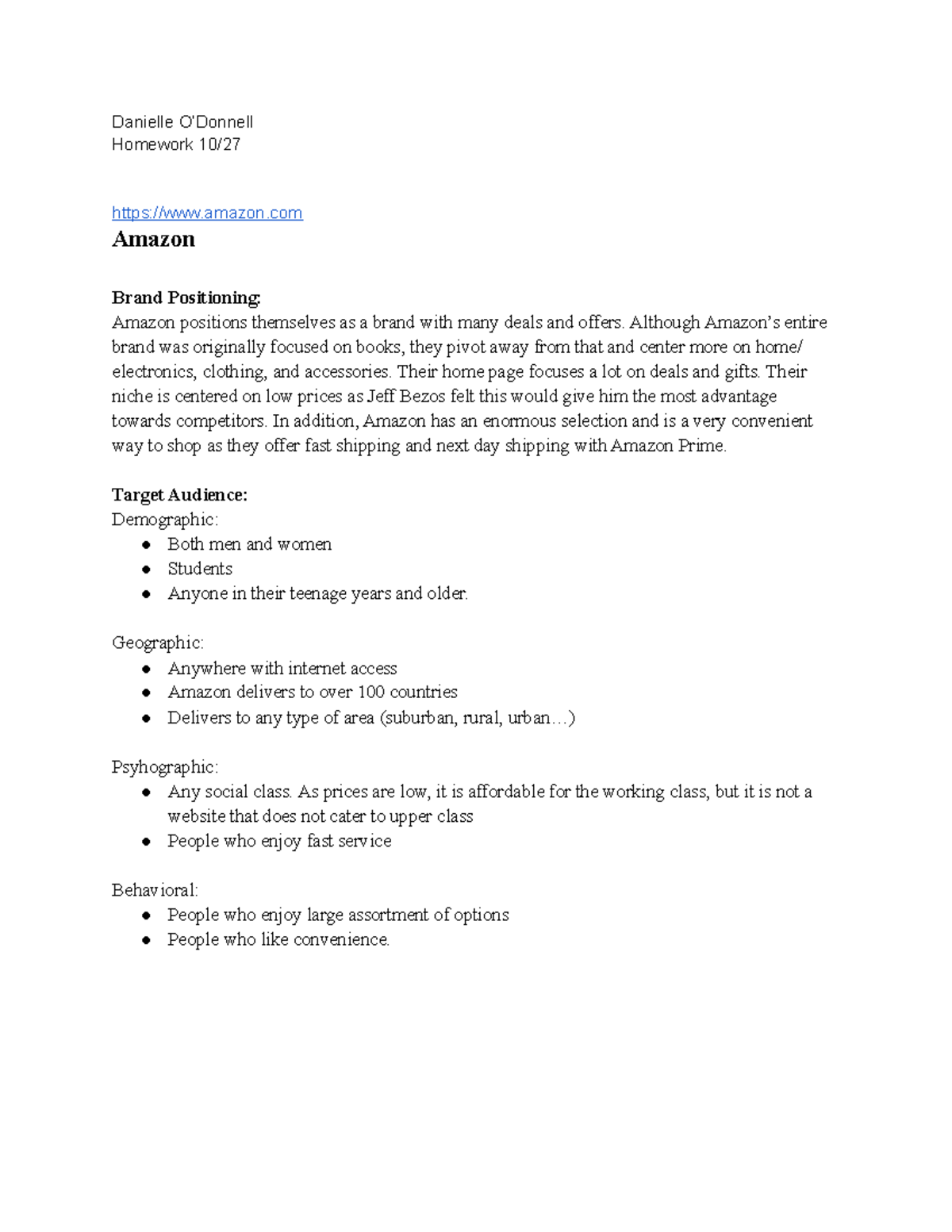 Advertiser Website HW - Danielle O’Donnell Homework 10/ amazon Amazon ...