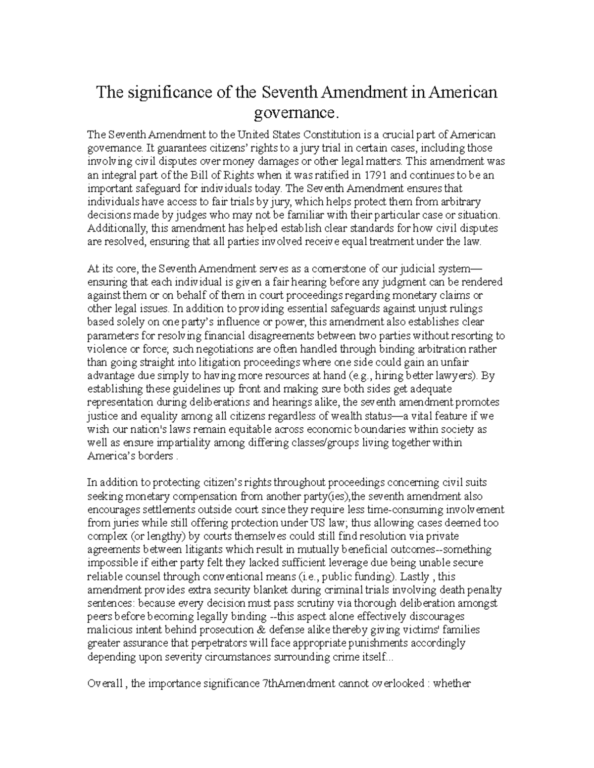 The significance of the Seventh - The Seventh Amendment to the United ...