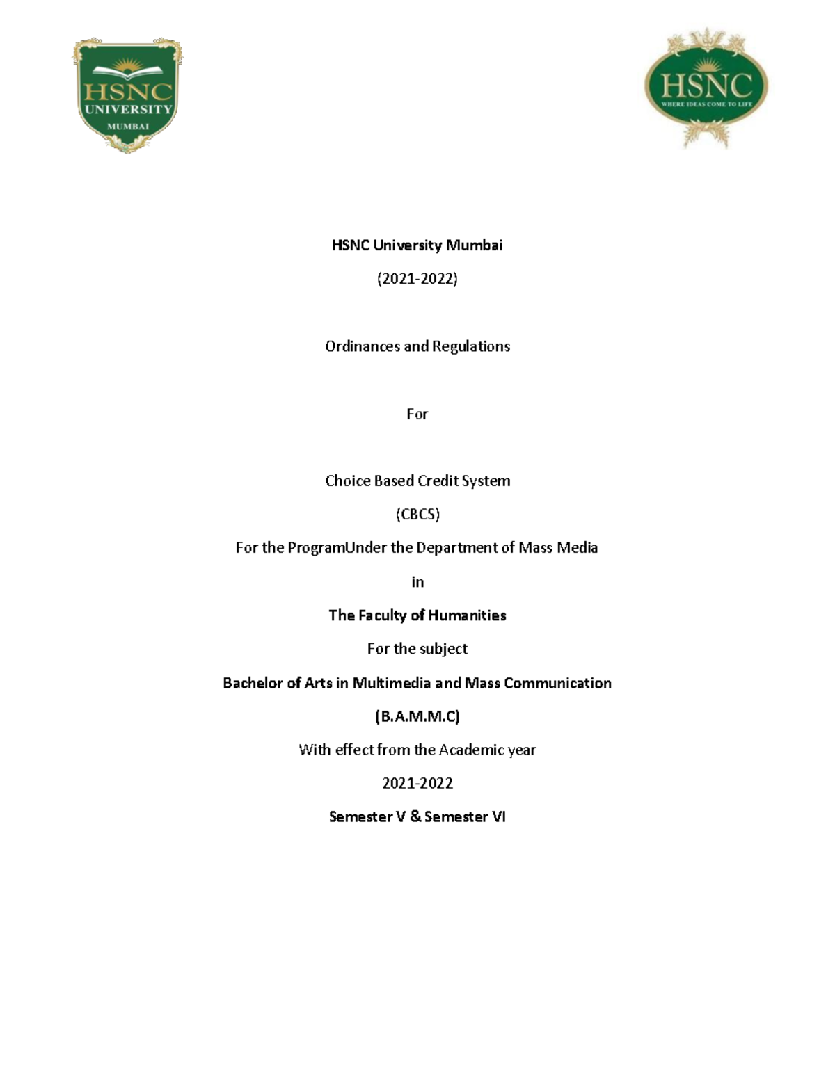 Bammc Sem 5 Ad - HSNC University Mumbai (2021-2022) Ordinances and ...