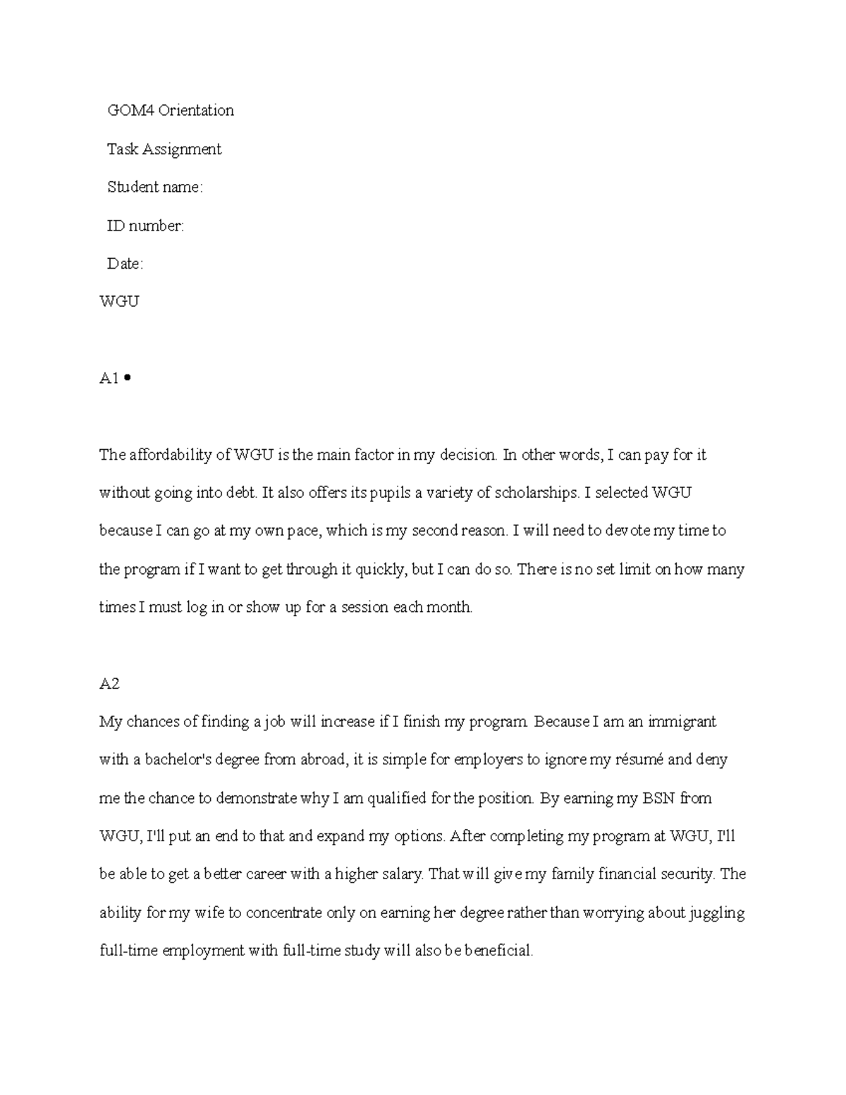 GOM4 Orientation - GOM4 Orientation Task Assignment Student name: ID ...