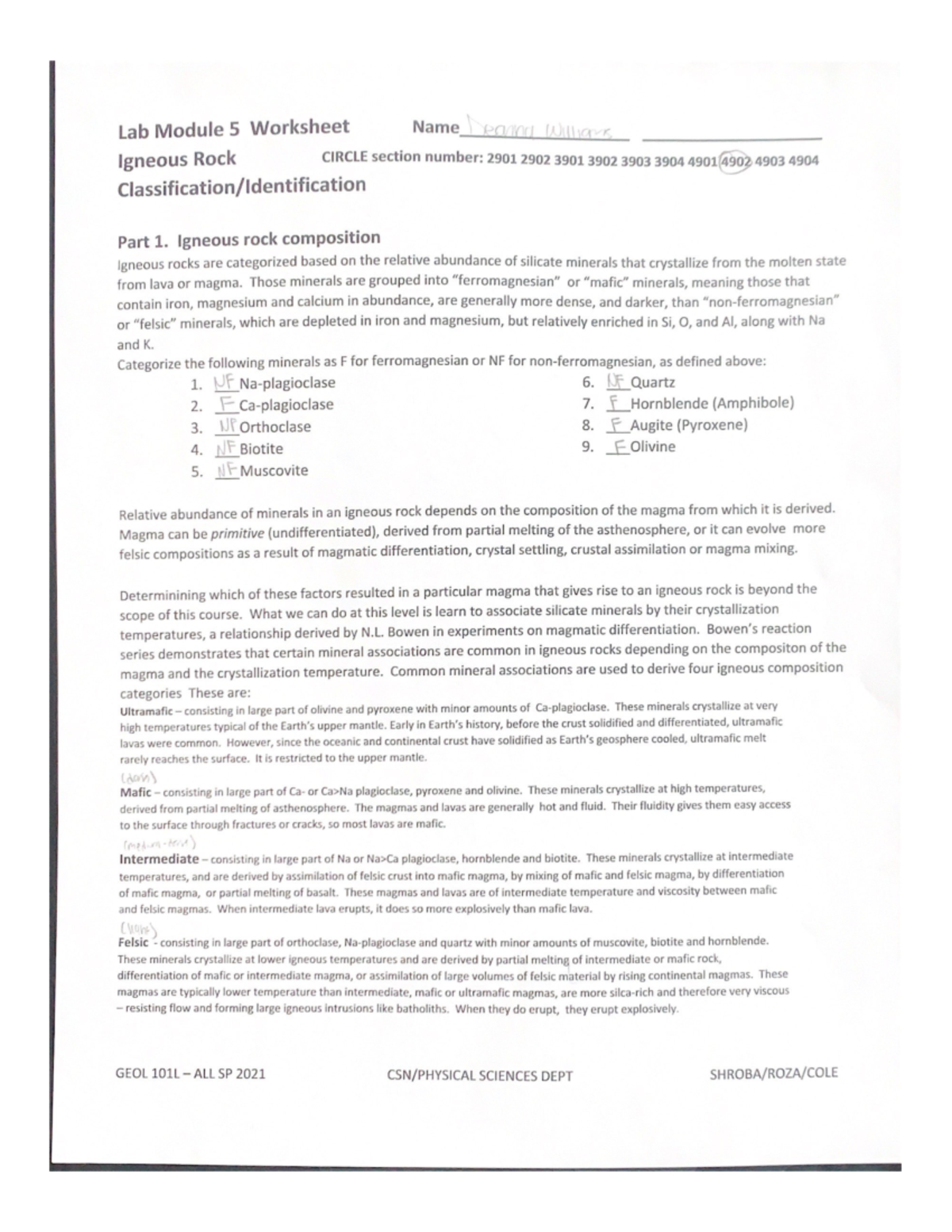 Lab Module 5 Worksheet - GEOL 101 - Studocu