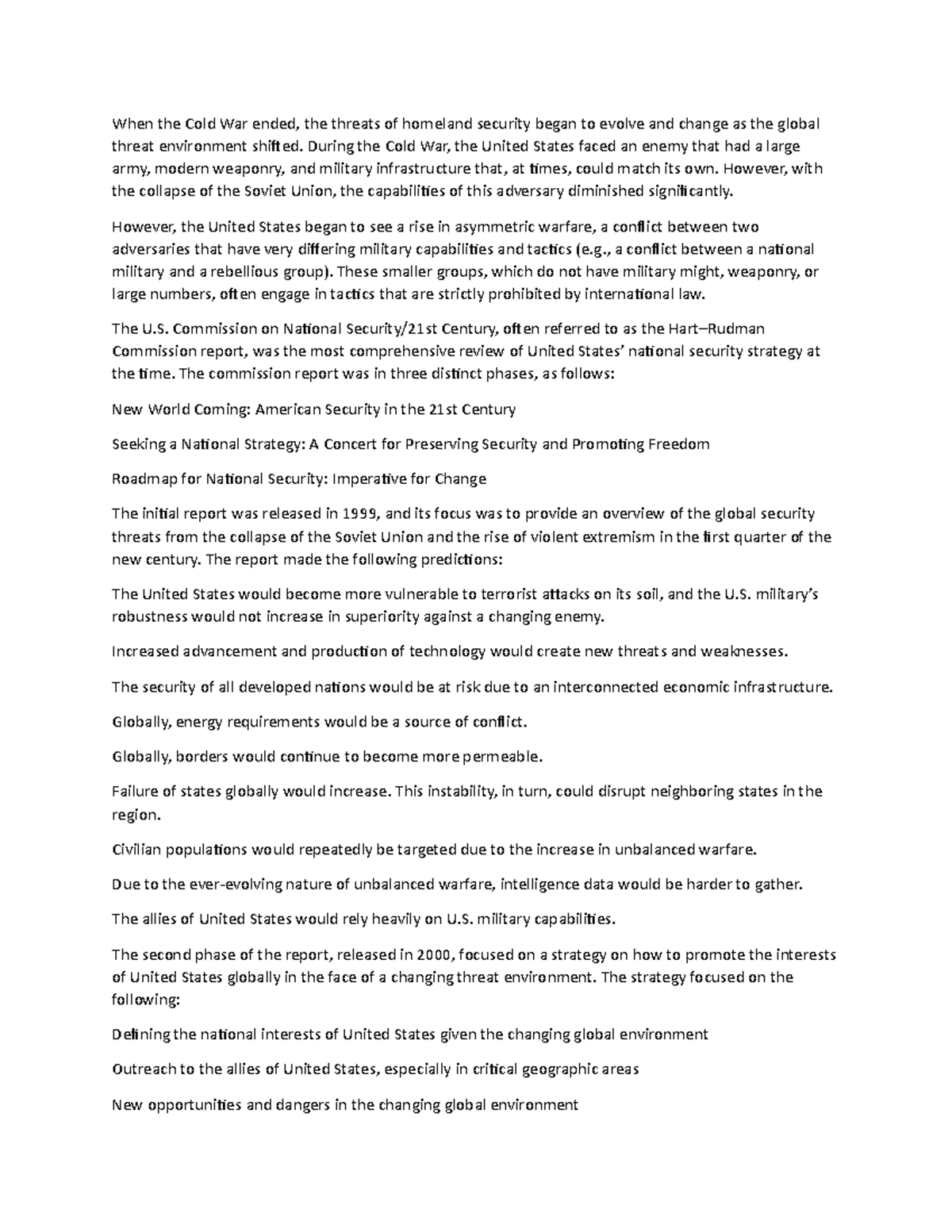 Post Cold-War Considerations - When the Cold War ended, the threats of ...