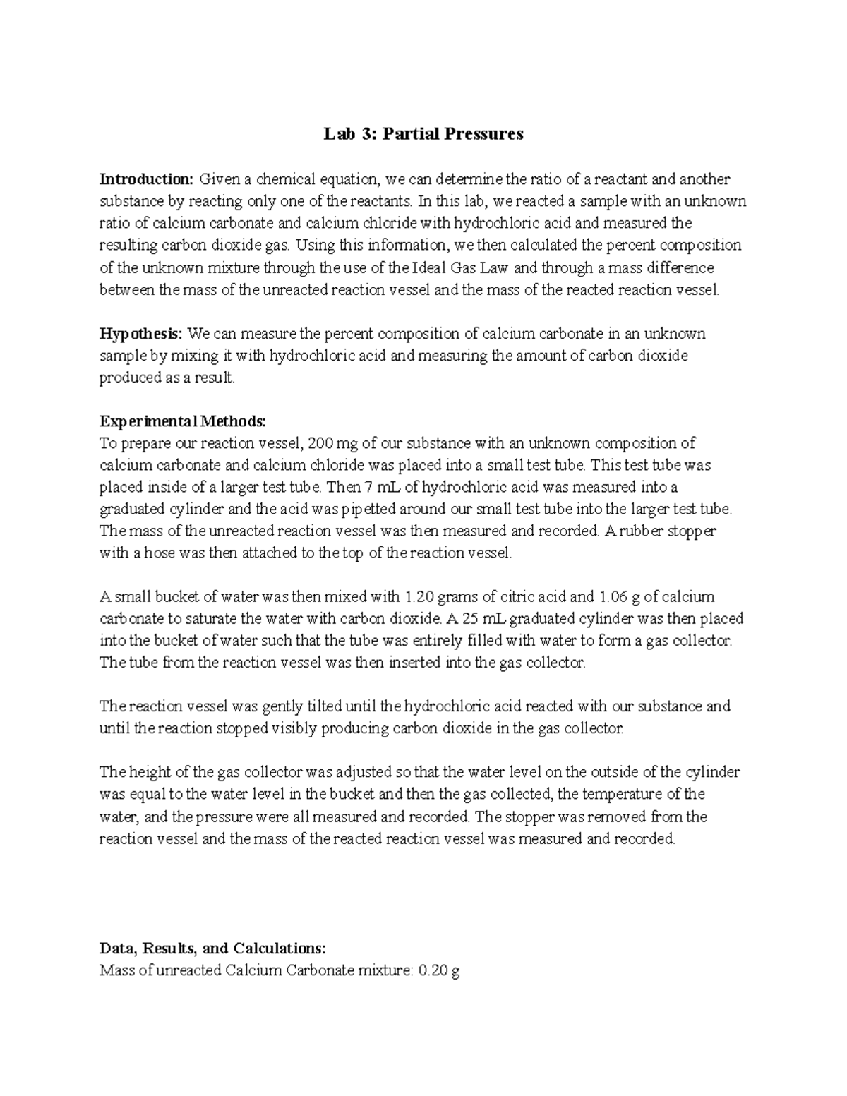 Lab 3 - Partial Pressures - Lab 3: Partial Pressures Introduction ...