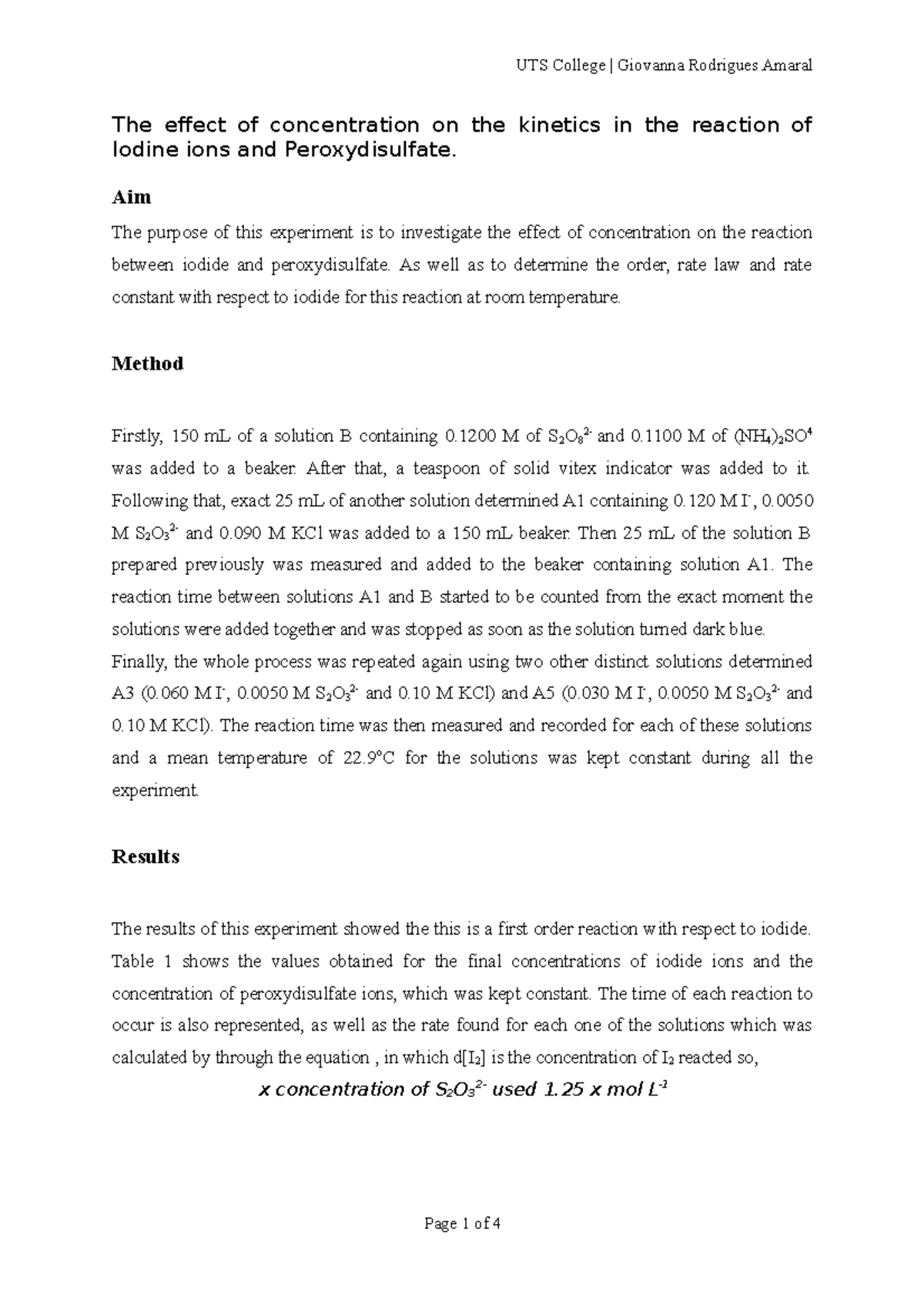 Mini-Lab Report CHEM 2 Giovanna Amaral Submit - The effect of ...