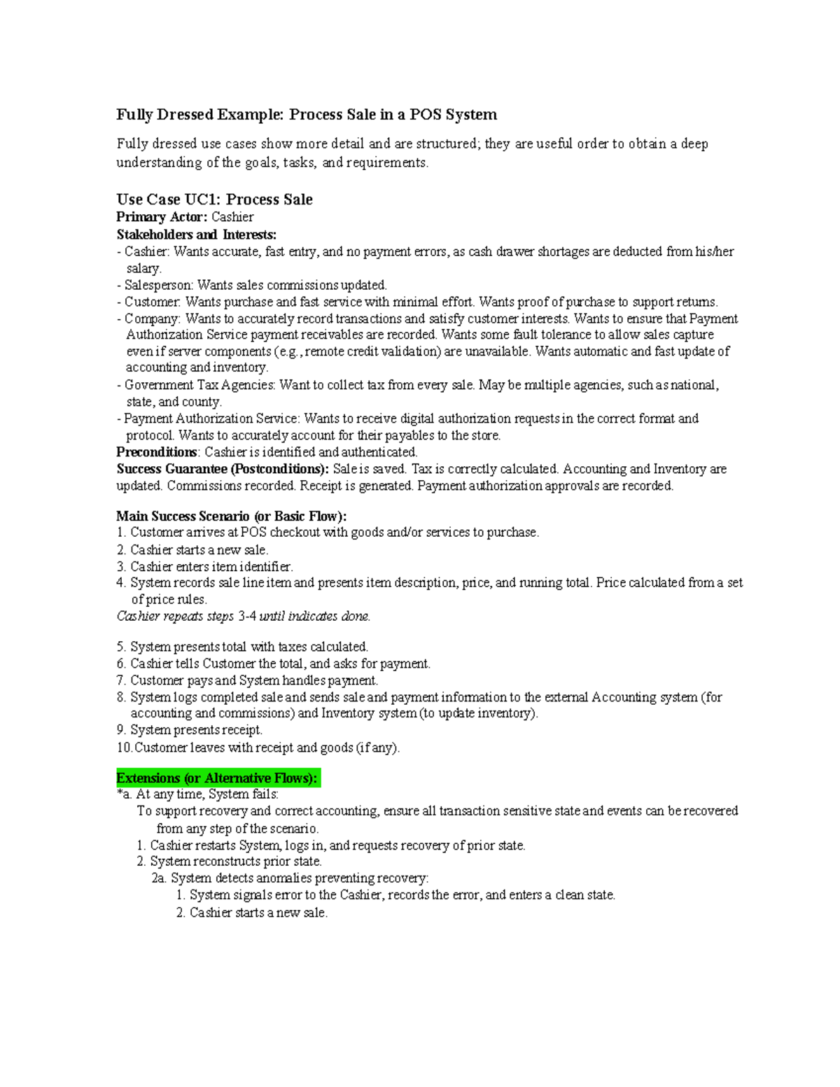 Lecture 9-Use case POS Example - Fully Dressed Example: Process Sale in ...