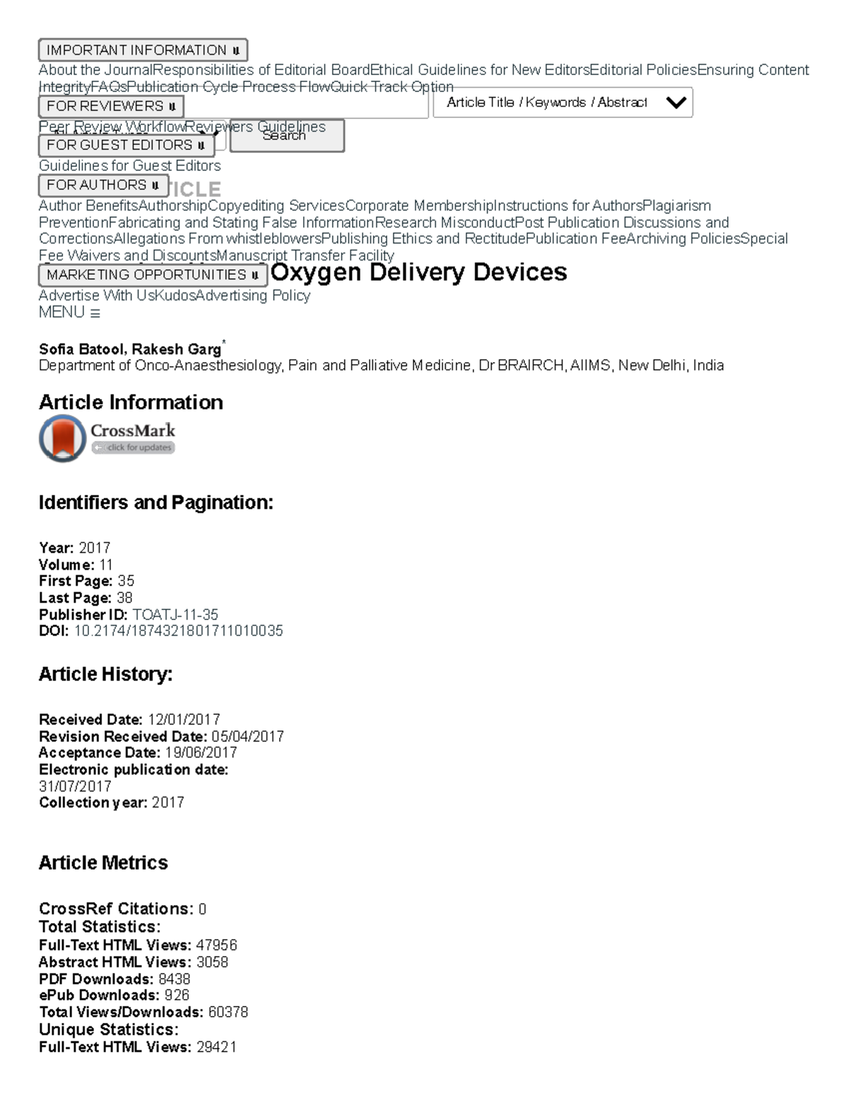 Appropriate Use of Oxygen Delivery Devices - Search Articles... Article ...