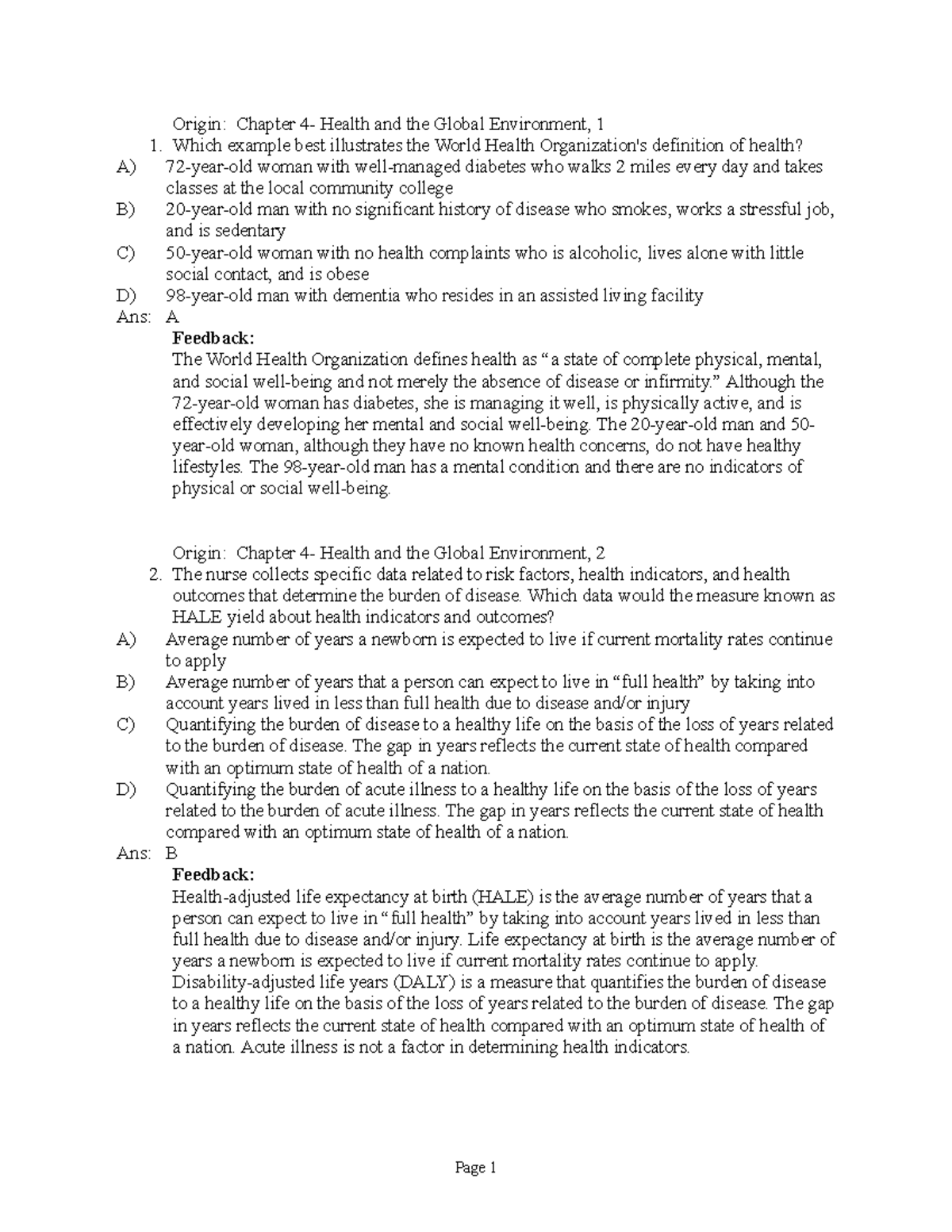 Chapter 4- Health and the Global Environment-Test-Bank-Tank - Origin ...