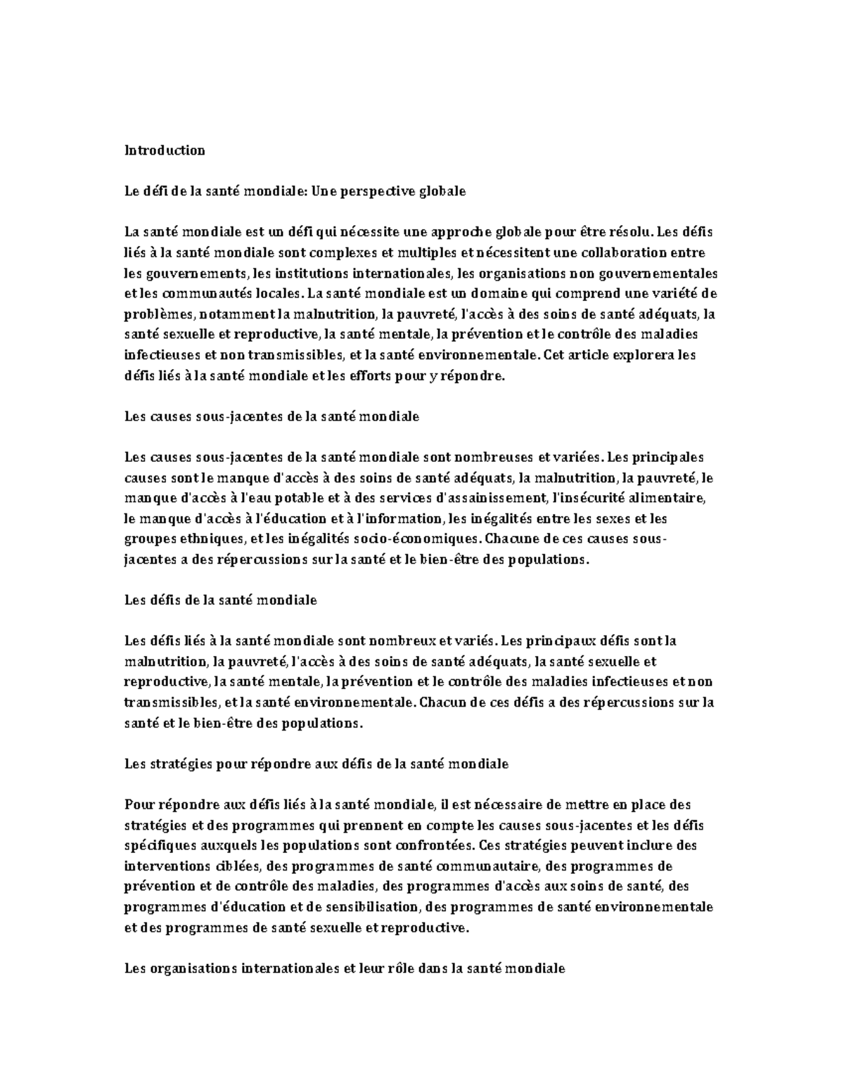 Global Health - Introduction Le défi de la santé mondiale: Une ...