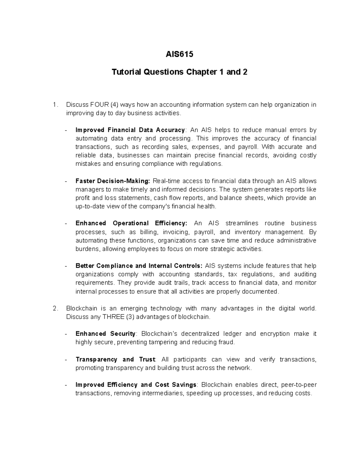 Tutorial AIS615 - Group 4B - 17 October 2024 - AIS Tutorial Questions ...