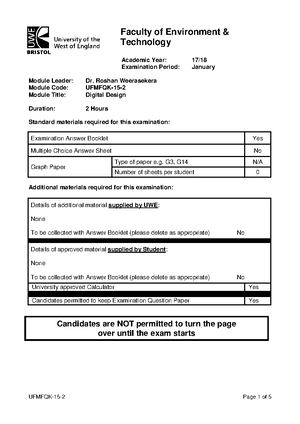 Digital Design Exam Paper with Answers 2019 - Faculty of Environment ...