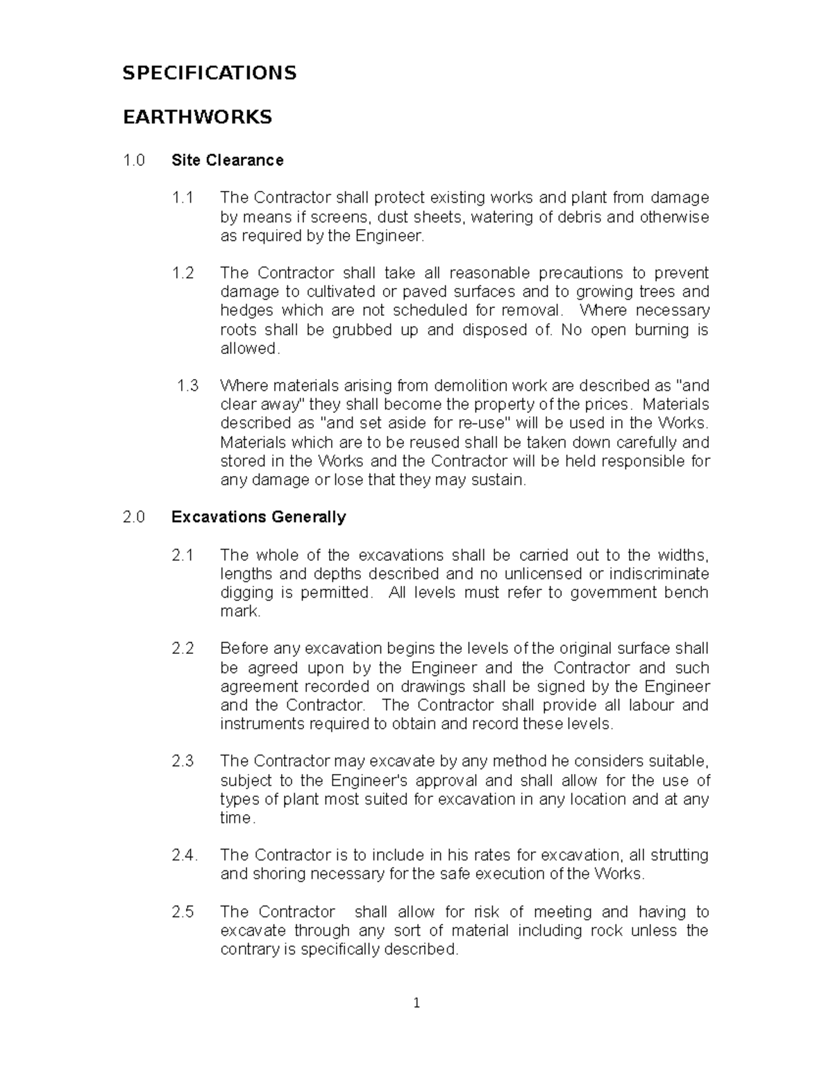 Specew - Specification of Earthwork - EARTHWORKS 1 Site Clearance 1 The ...