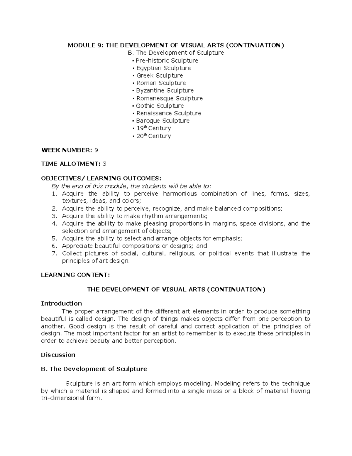 Module-WEEK-9-GEC004- Final - MODULE 9: THE DEVELOPMENT OF VISUAL ARTS ...