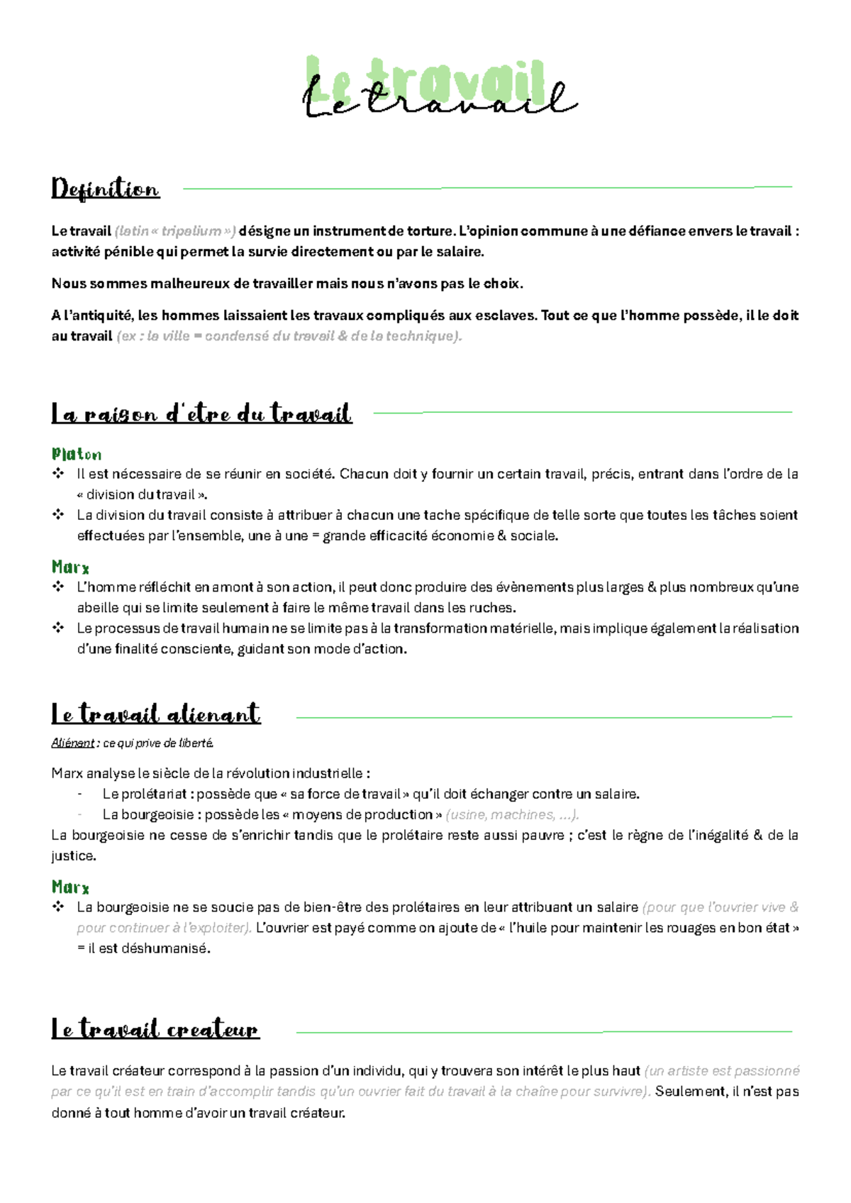 Le travail - Le travail Definition Le travail (latin « tripalium ...