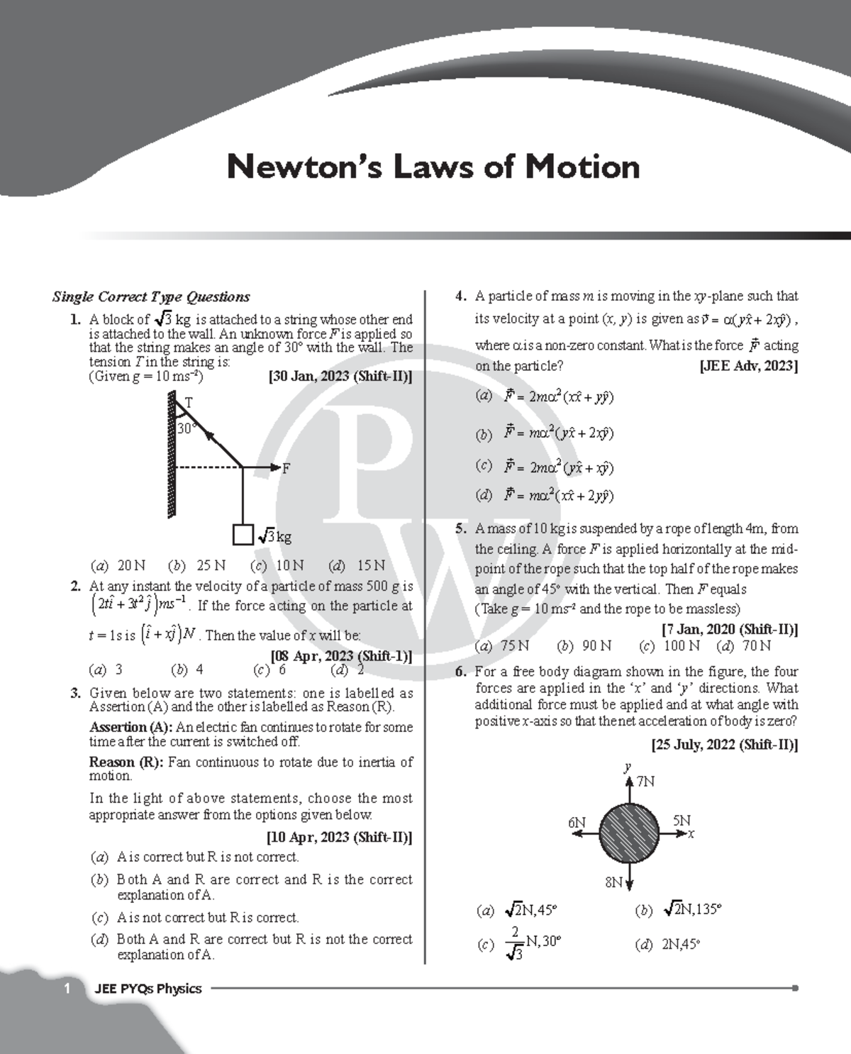 Newton’s Laws of Motion _ PYQ Practice Sheet (1).pdf - Single Correct ...