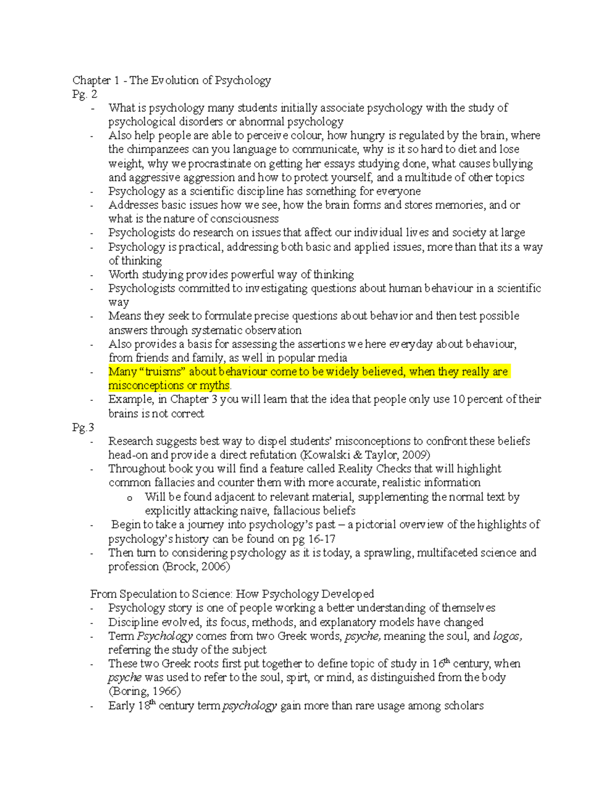 Psychology Textbook Notes - Chapter 1 - The Evolution of Psychology Pg ...