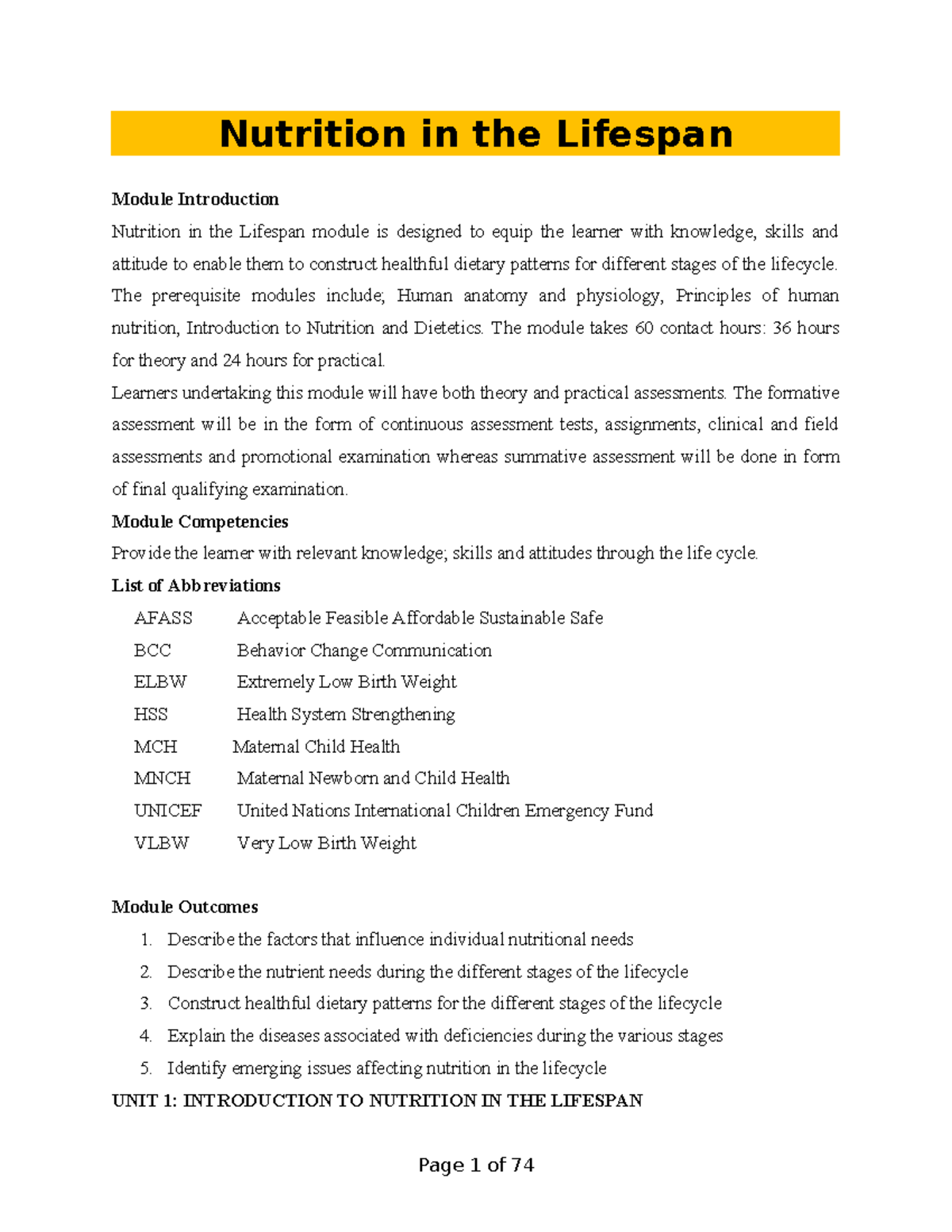 Osonga Nutrition IN THE Lifespan Updated Notes - Nutrition in the ...