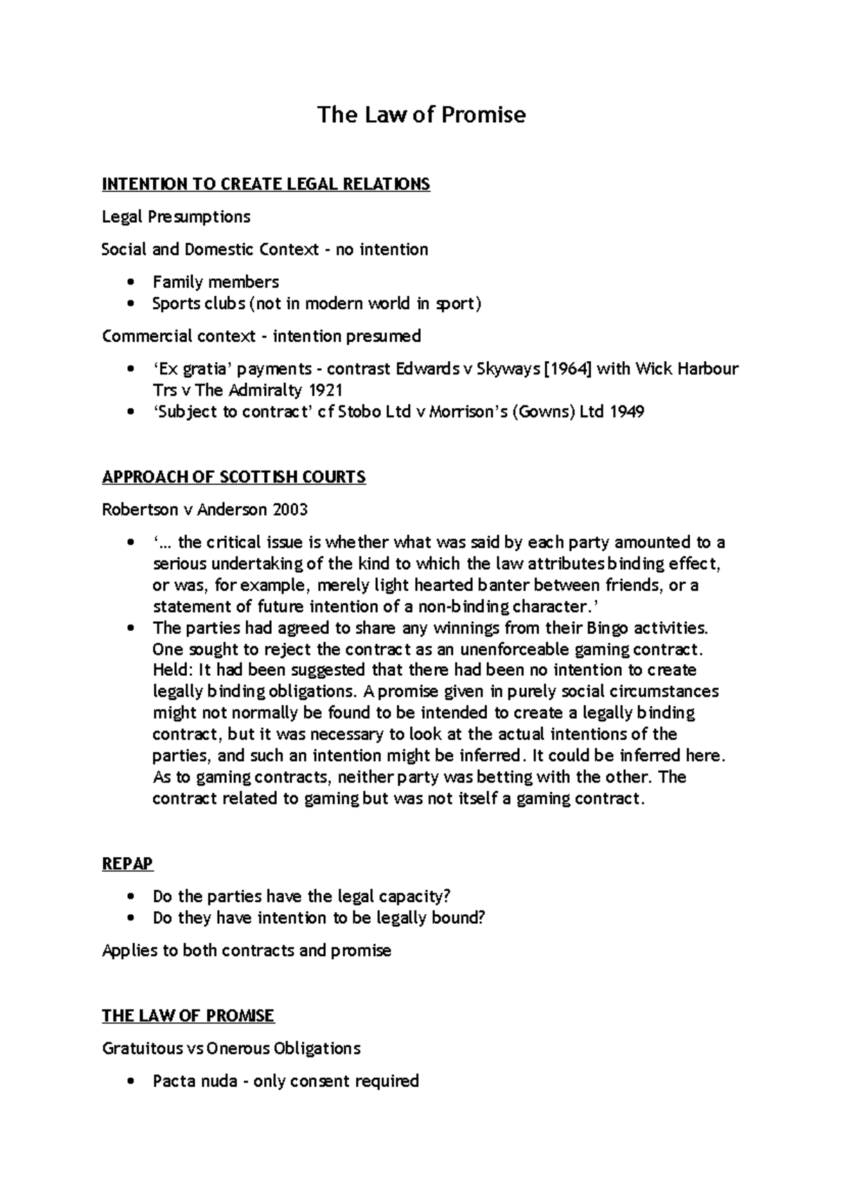 3. The Law of Promise - notes for lecture 3 of Obligations 1B - The Law ...