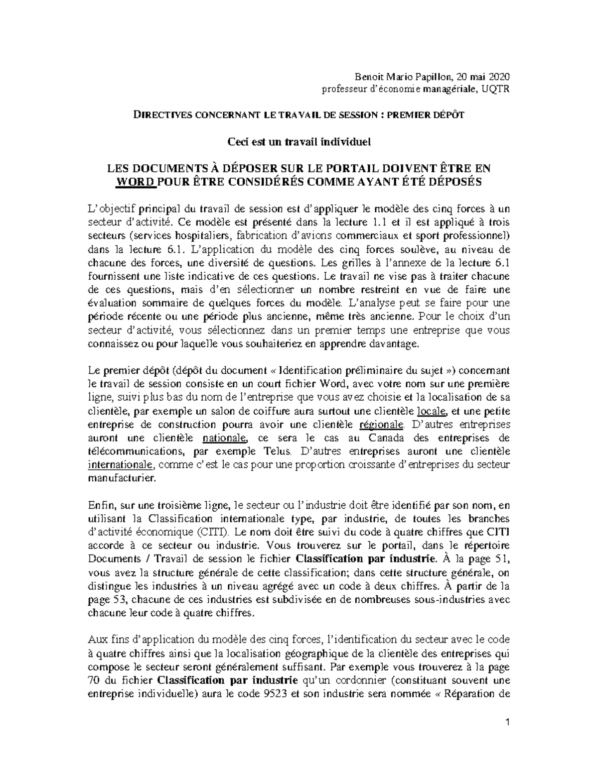 Directives - premier depot - 1 Benoit Mario Papillon, 20 mai 2020 ...