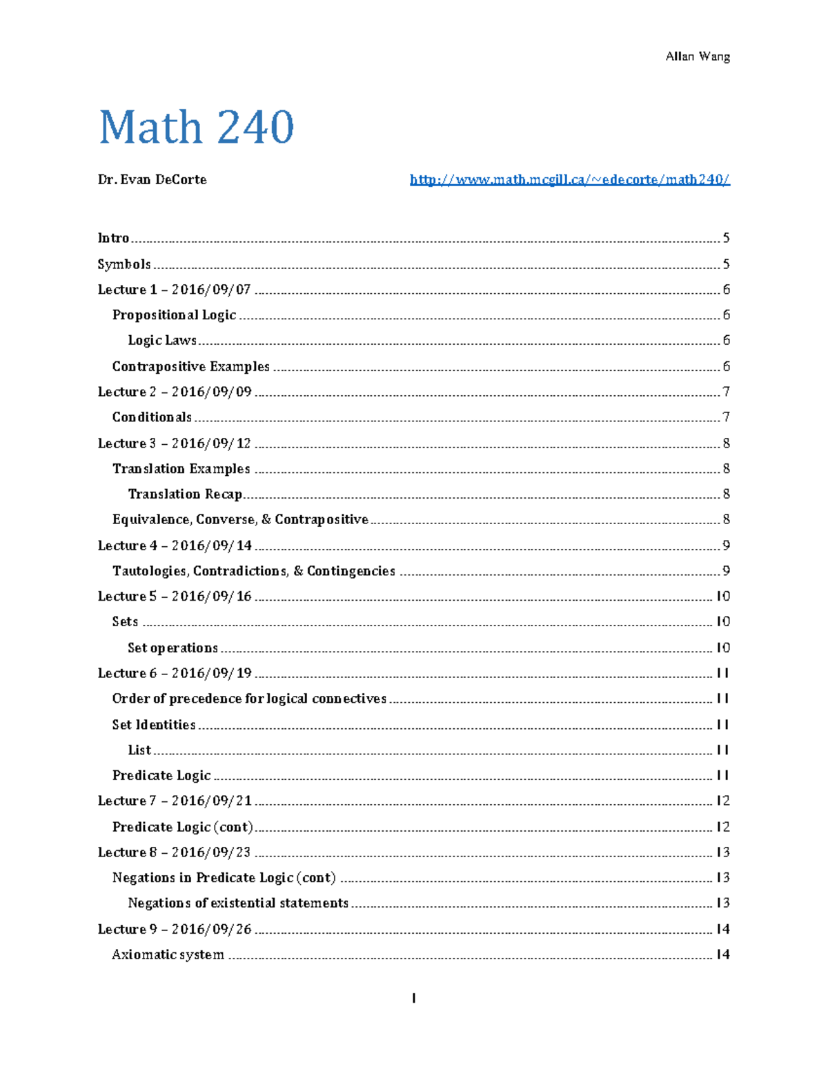Math 240 - Allan Wang Math 240 Dr. Evan DeCorte math.mcgill/~edecorte ...